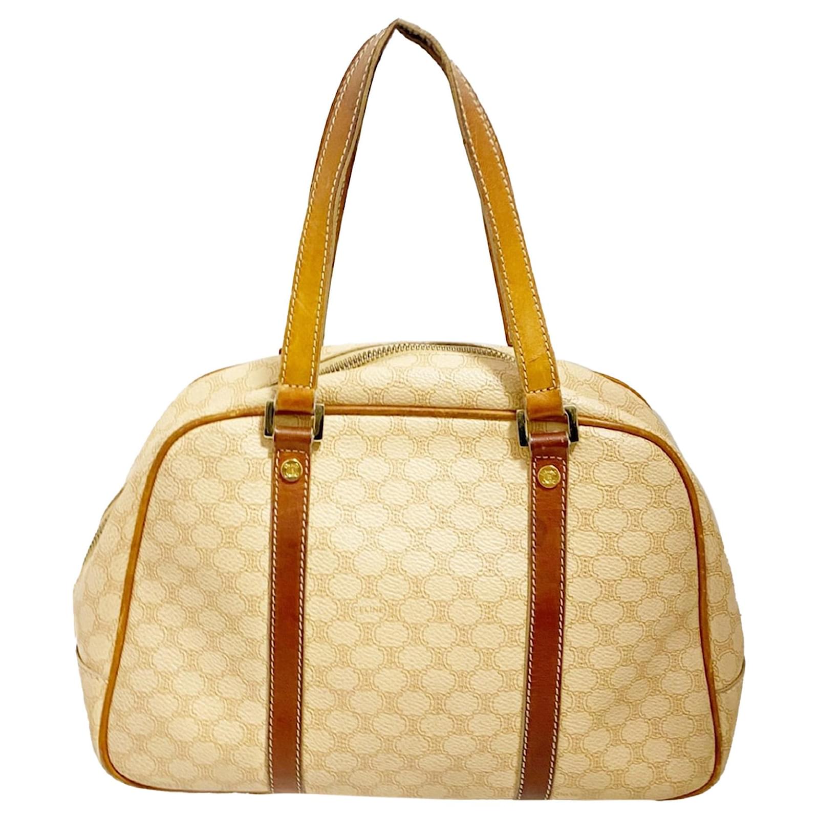 Céline Celine Brown Macadam Handbag Beige Cloth Cloth ref.859029 - Joli ...