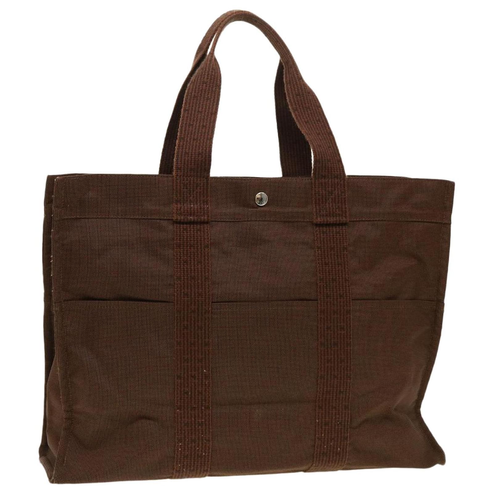 Hermès HERMES Her Line GM Hand Bag Canvas Brown Auth bs4490 Cloth ref ...