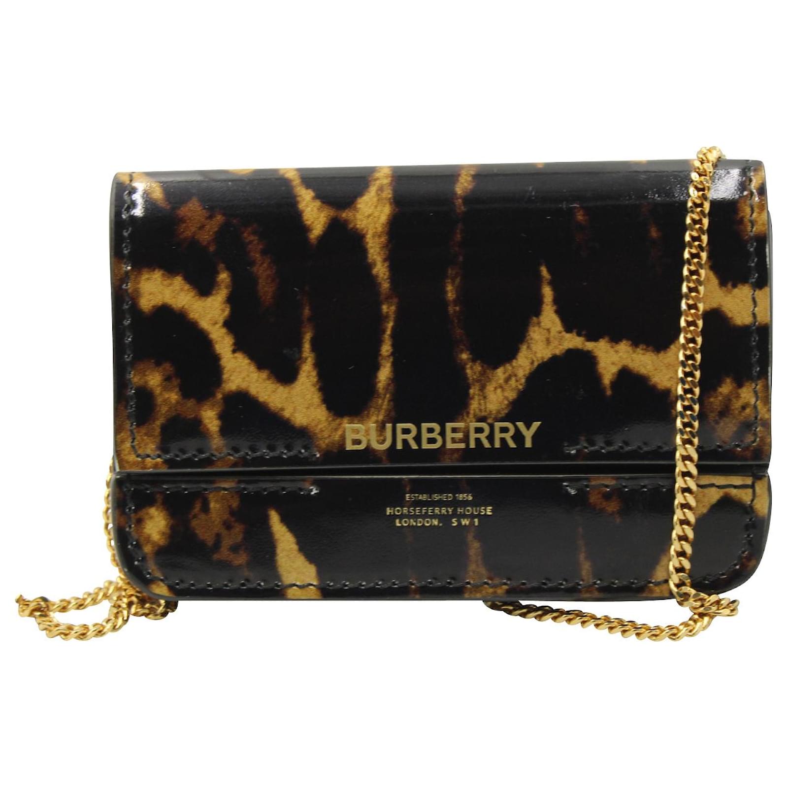Burberry Jody Chain Strap Card Case in Animal Print Leather Patent ...