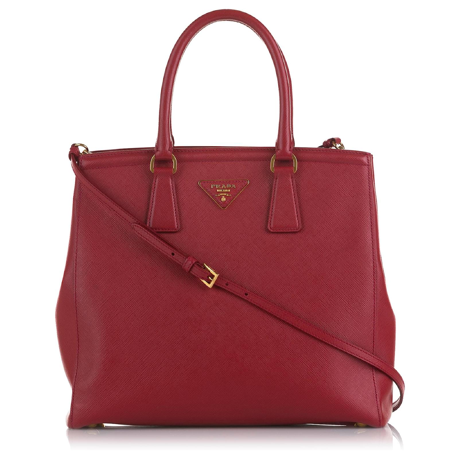 Prada Red Saffiano Lux Parabole Satchel Leather Pony-style calfskin ref ...