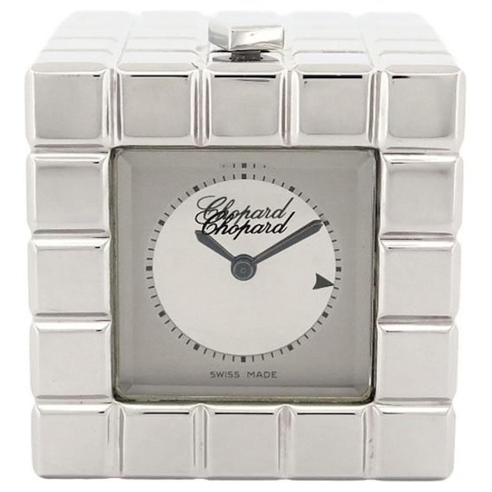 REVEIL CHOPARD MONTRE DE TABLE ICE CUBE EN ACIER ARGENTE STEEL SILVER ...