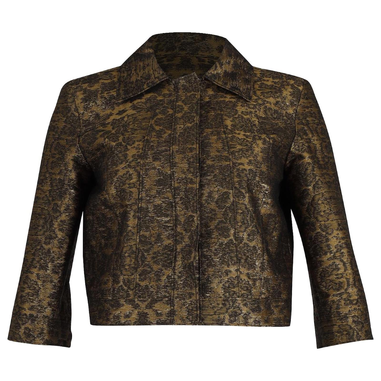 Oscar De La Renta Concealed Front Cropped Jacket in Gold Acetate Golden ...