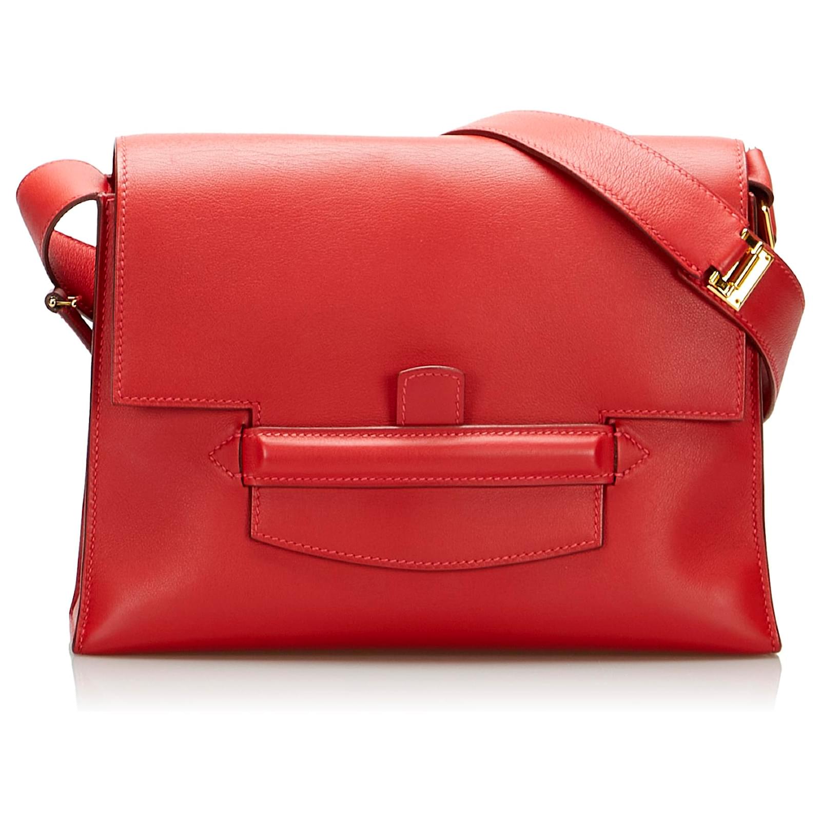 Hermès Hermes Red Sac Attelage Shoulder Bag Leather Pony-style calfskin ...