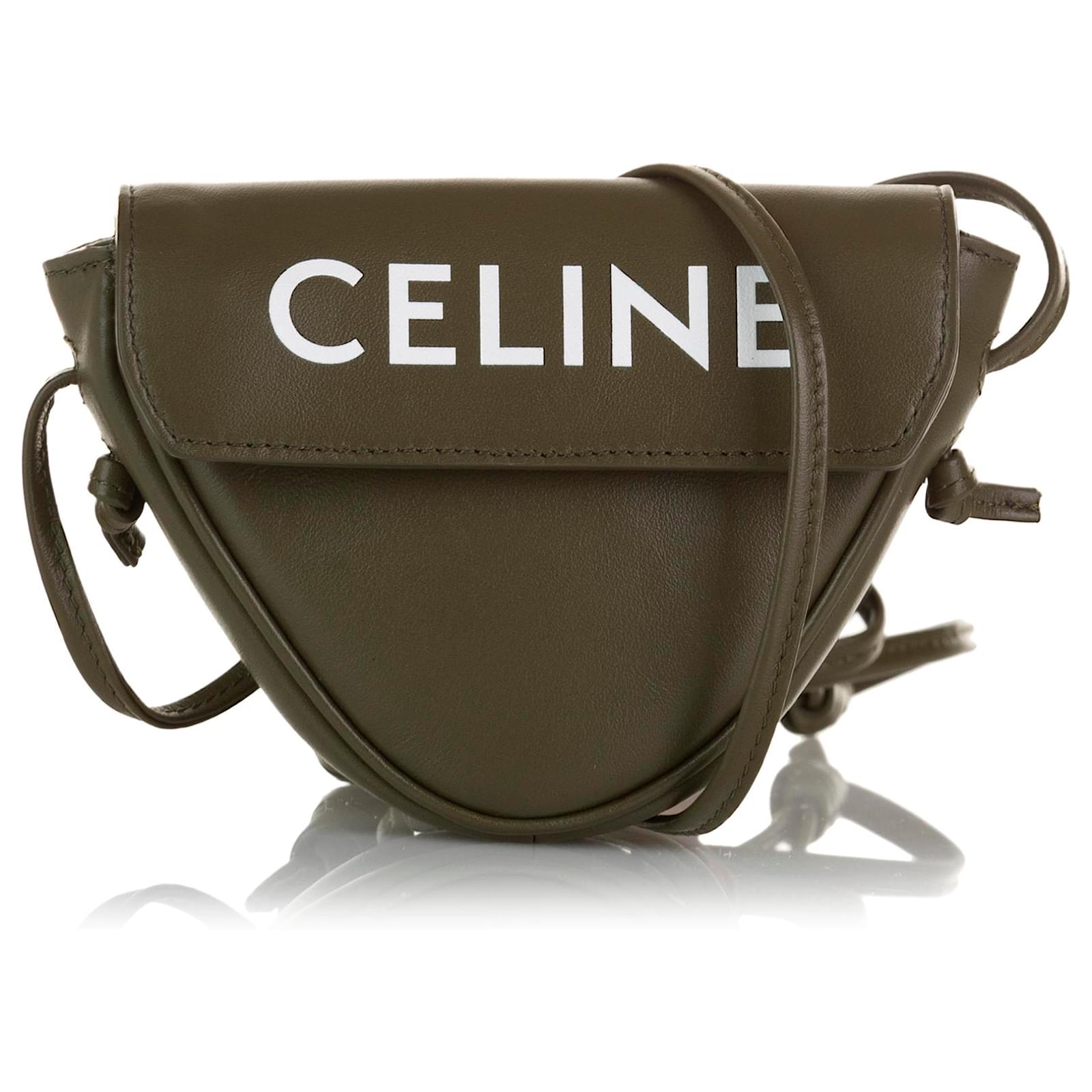 Céline Celine Green Small Logo Triangle Dark green Leather Pony-style ...