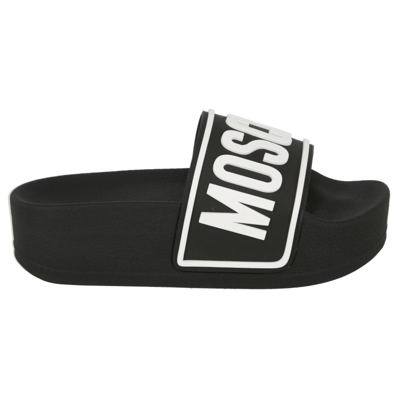 Moschino Platform Logo Slides Black ref.868780 - Joli Closet