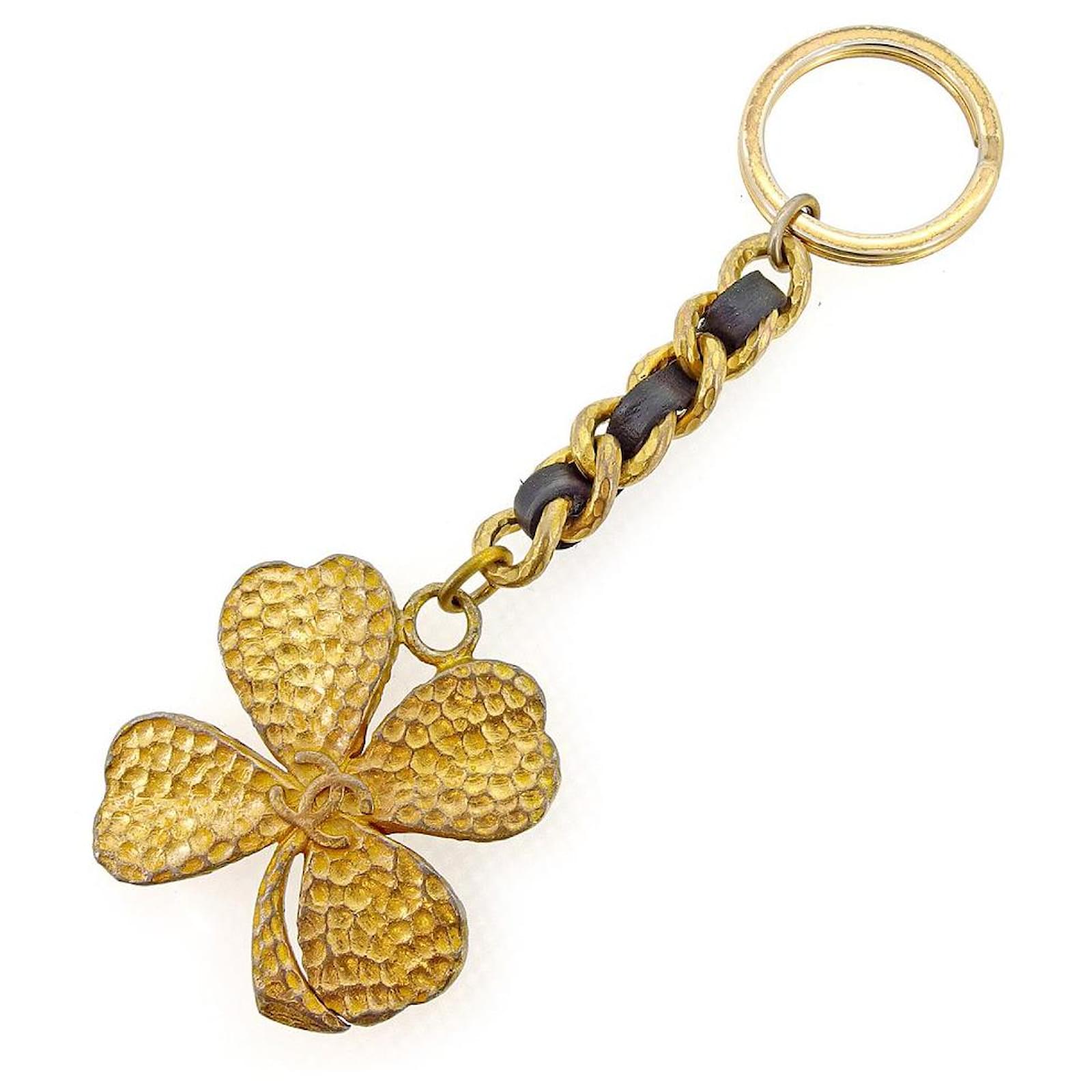 *Chanel Key Holder Ring Clover Motif Gold Black Leather X Gold Hardware ...