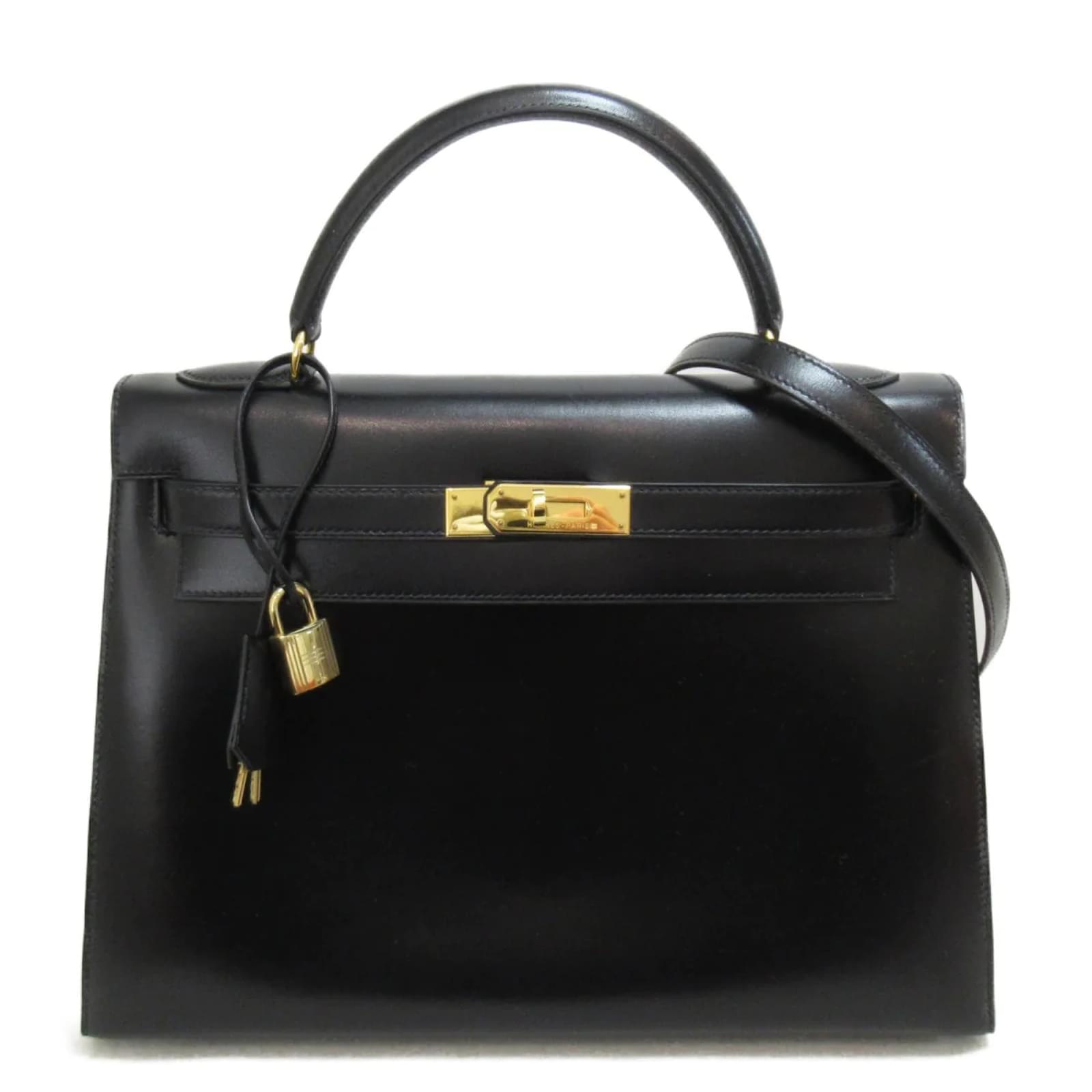 Hermès Box Calf Kelly 32 Black Leather Pony-style calfskin ref.870637 ...