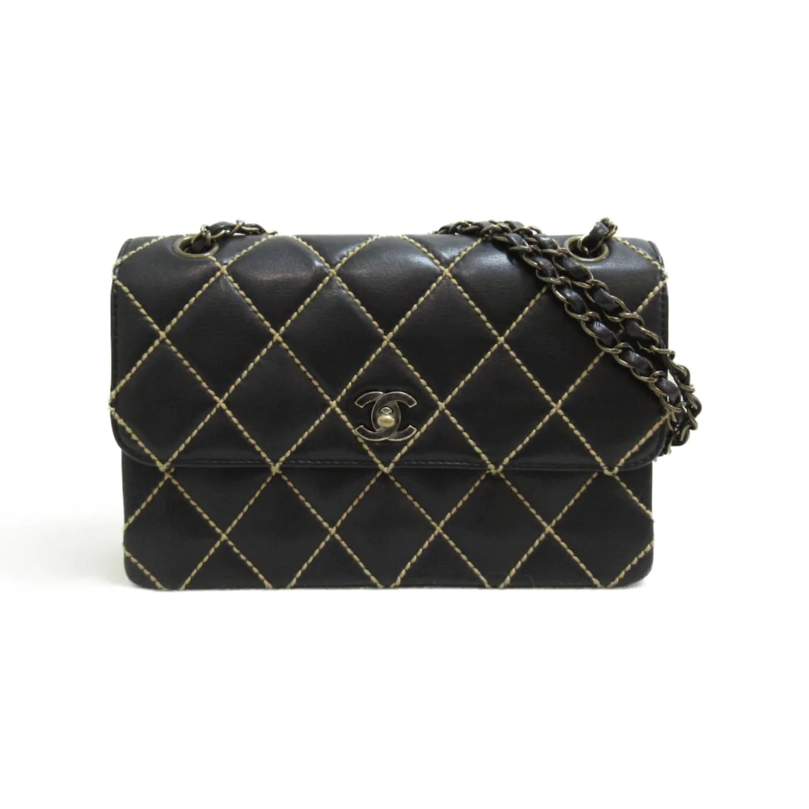 Chanel CC Wild Stitch Leather Flap Bag Black Pony-style calfskin ref ...