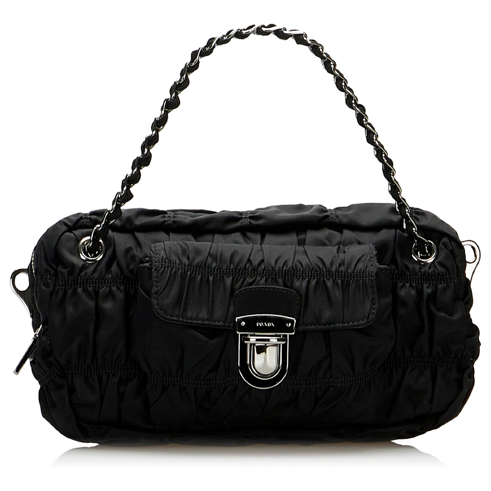 Prada Black Tessuto Gaufre Chain Satchel Nylon Cloth ref.875003 - Joli ... Prada Black Tessuto Gaufre Chain Satchel Nylon Cloth ref.875003 - Joli ...