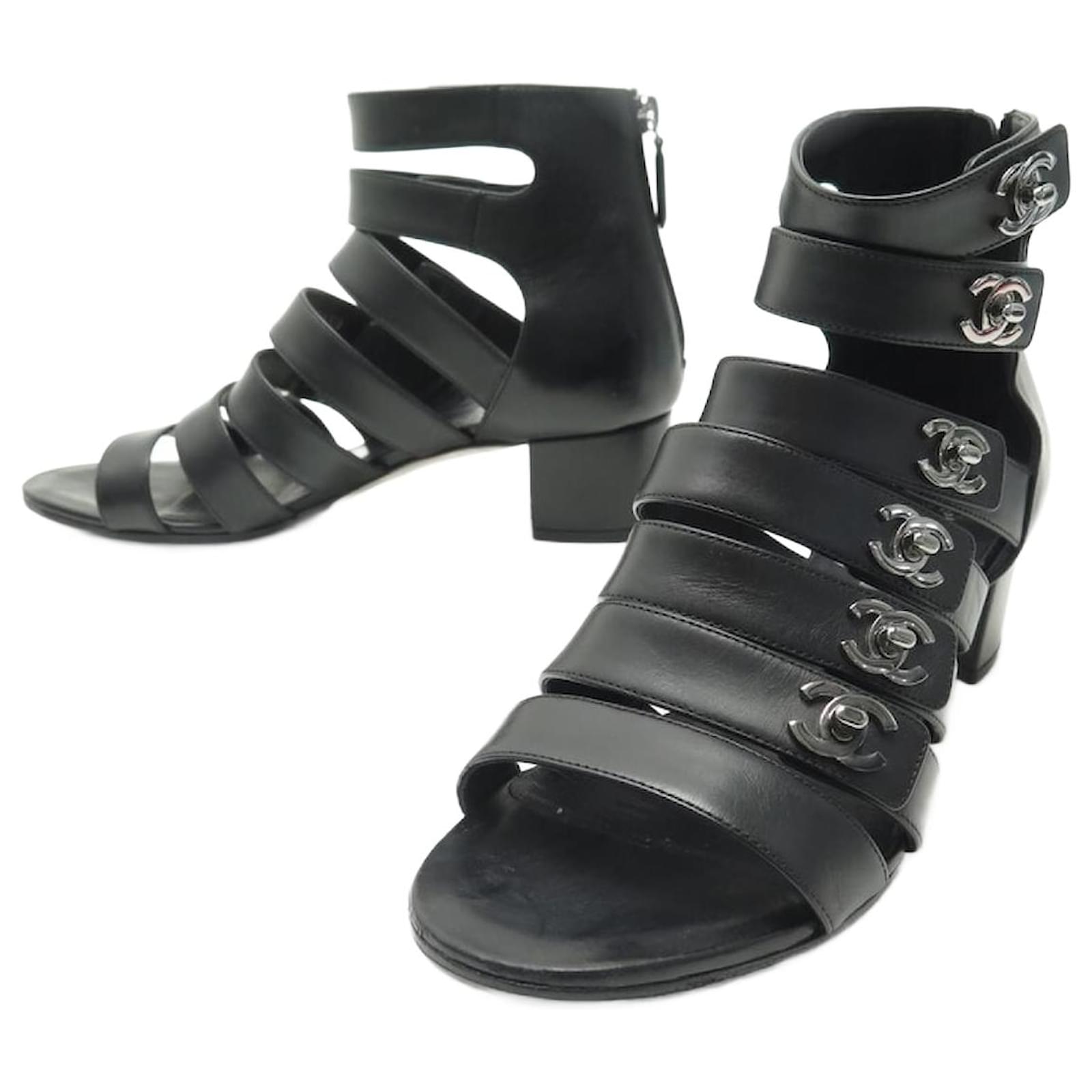 CHANEL SPARTAN SHOES LOGO CLASP CC TIMELESS G32650 37 Sandals Black ...
