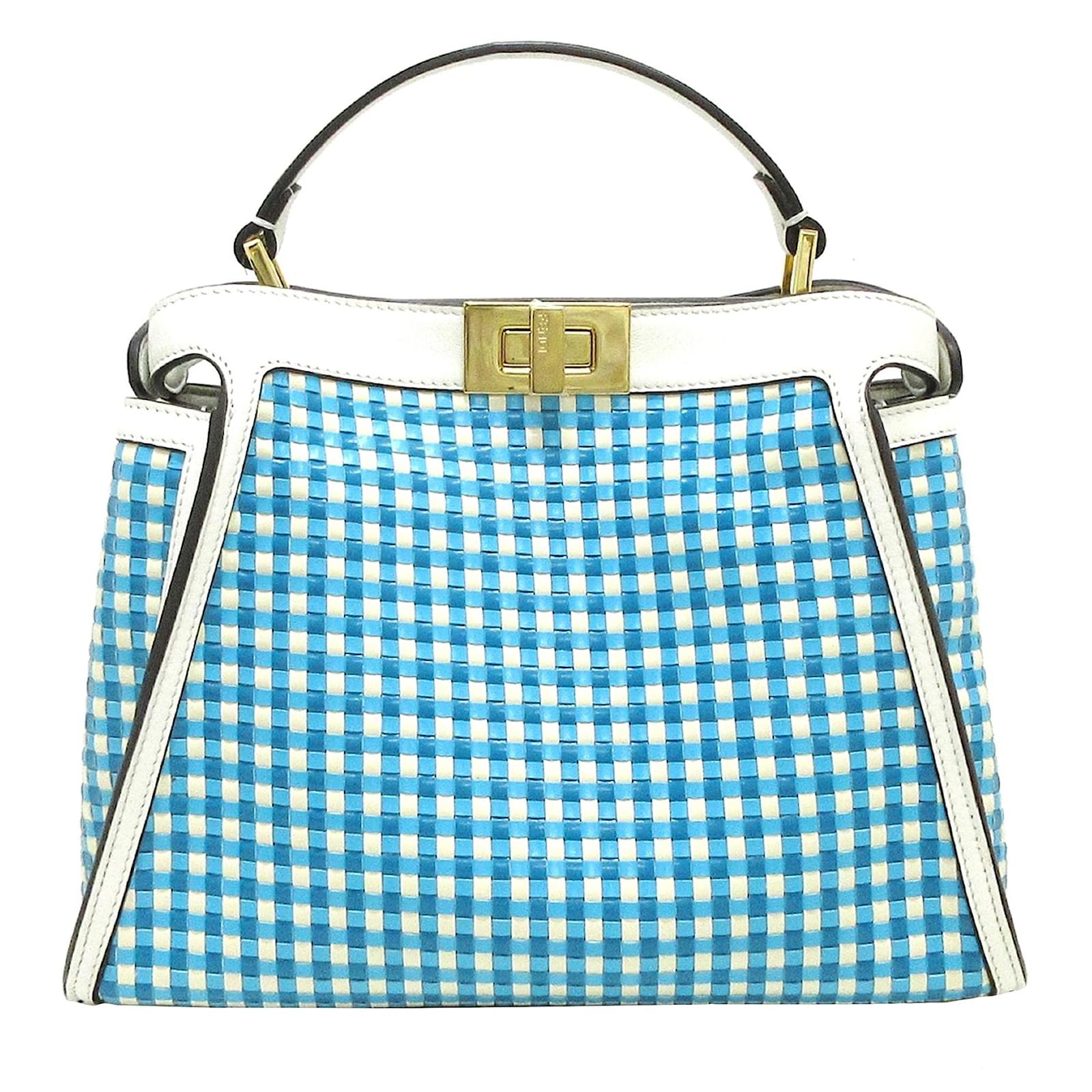 Fendi Blue Woven Peekaboo Satchel Light blue Leather Pony-style ...