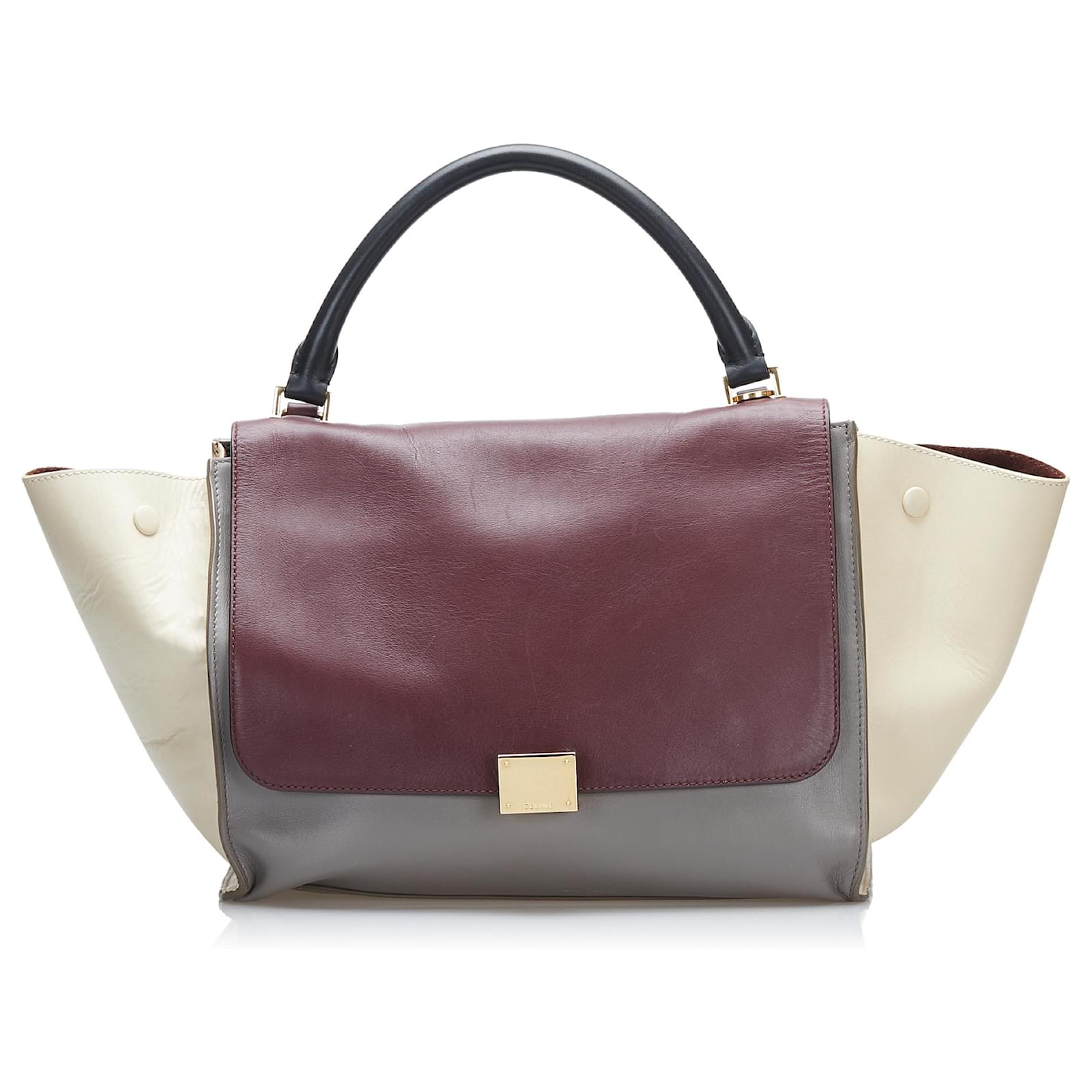 Céline Celine Gray Trapeze Tricolor Leather Satchel Grey Pony-style ...