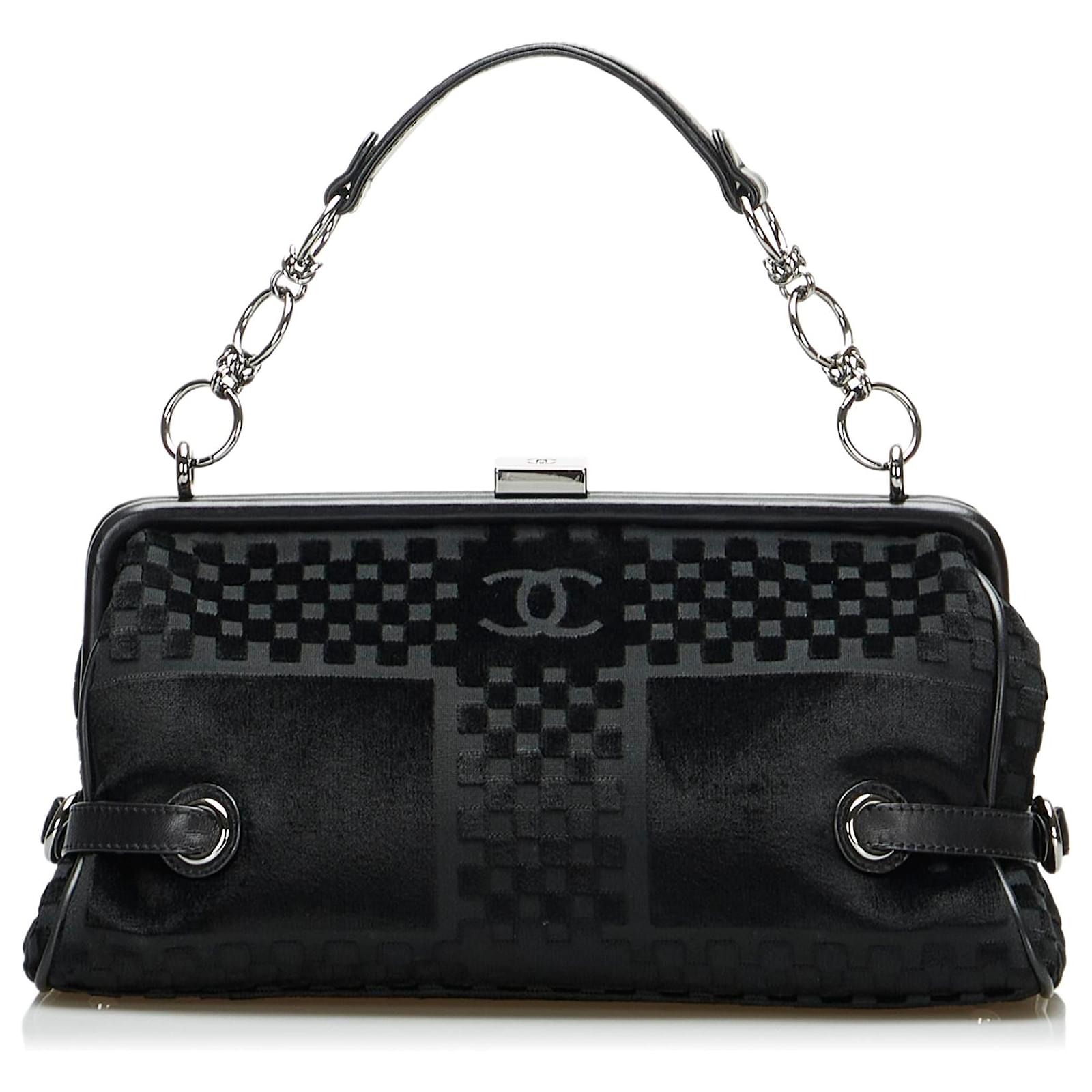 Chanel Black CC Checkered Satchel Velvet Cloth ref.880509 - Joli Closet