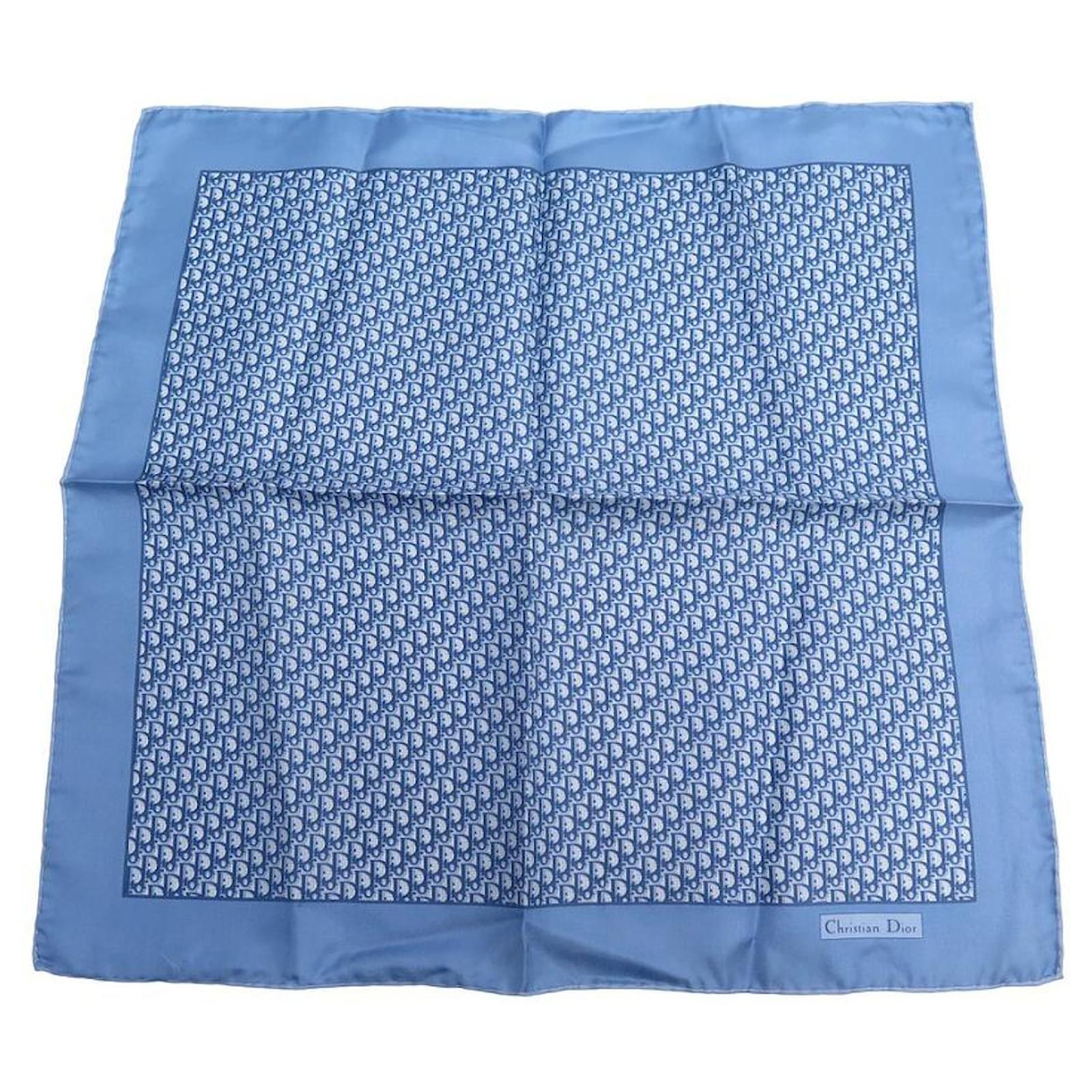 CHRISTIAN DIOR SCARF POUCH CANVAS OBLIQUE MONOGRAM GAVROCHE BLUE SCARF ...