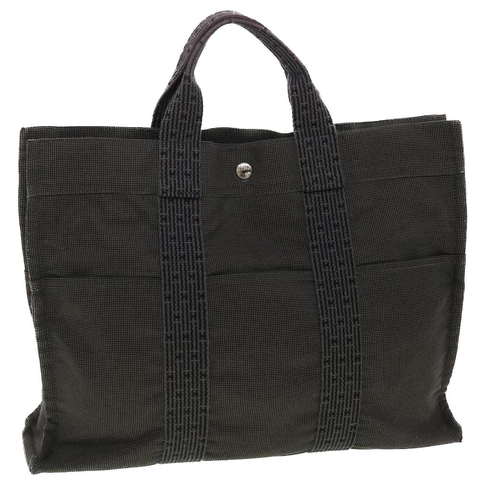 Hermès HERMES Her Line Hand Bag Canvas Gray Auth 39420 Grey Cloth ref ...