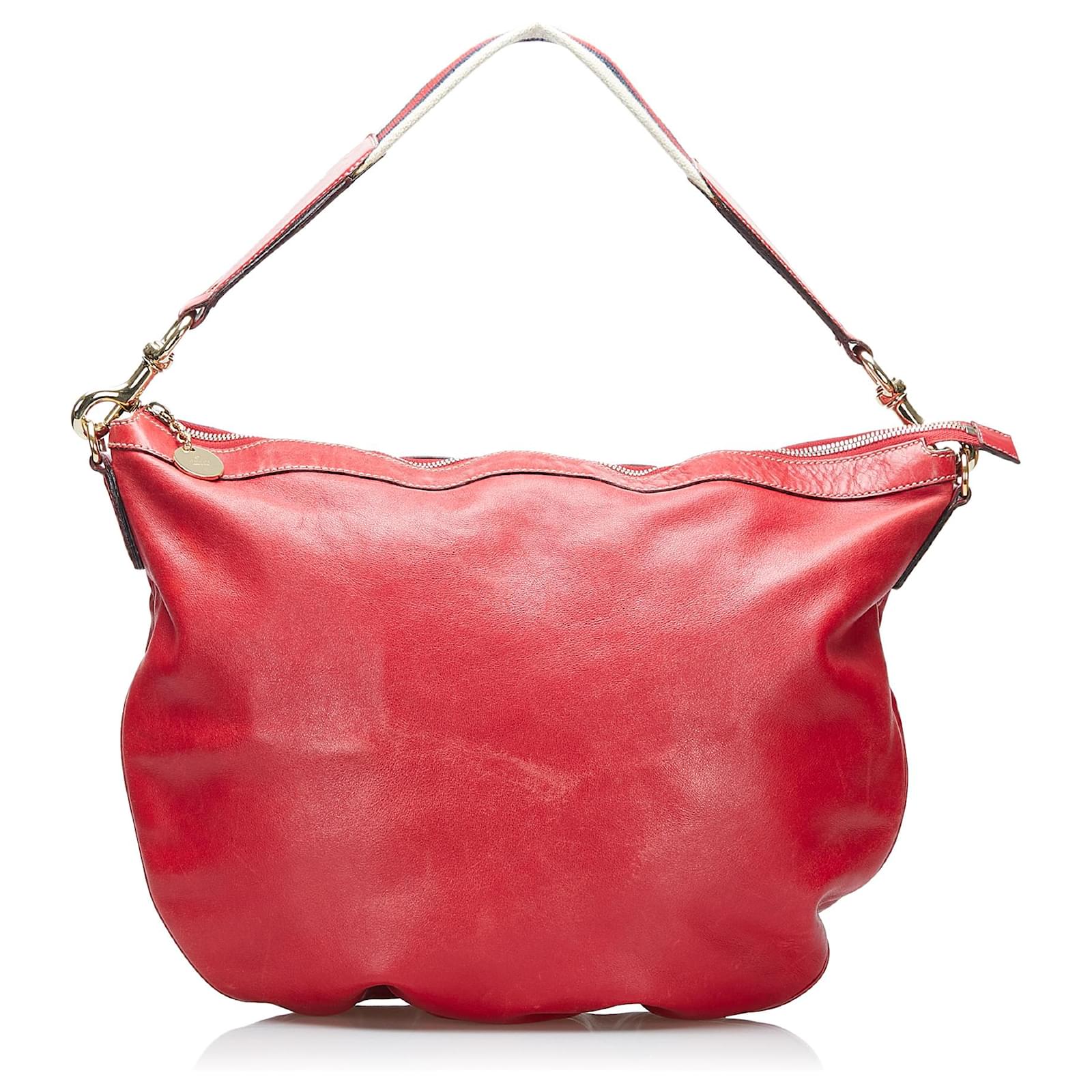Gucci Red Web Hobo Bag Leather Pony-style calfskin ref.882332 - Joli Closet