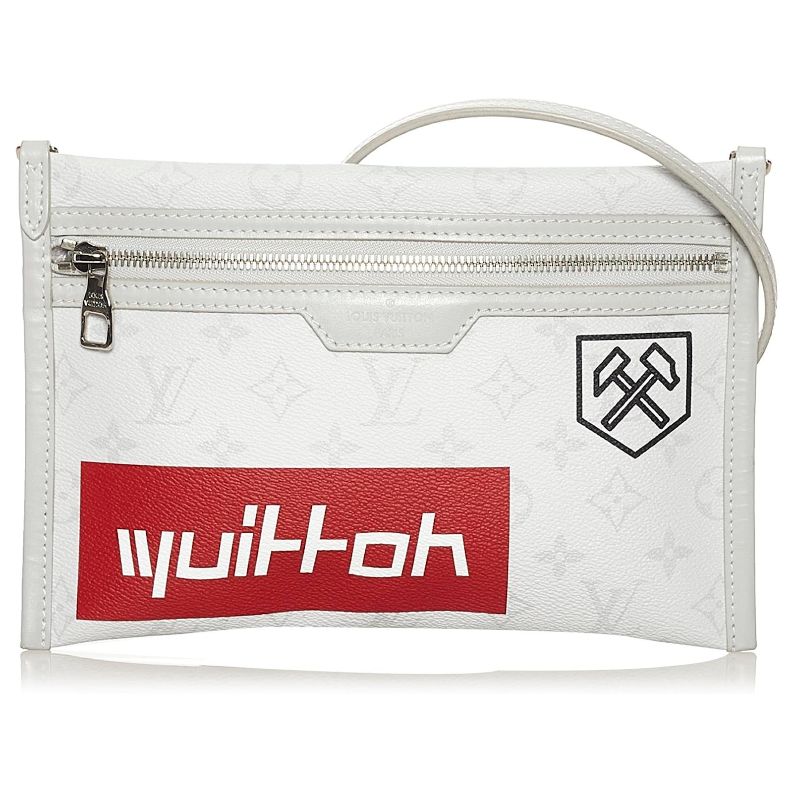 Louis Vuitton White Monogram Logo Story lined Flat Orange Cloth Denim ...