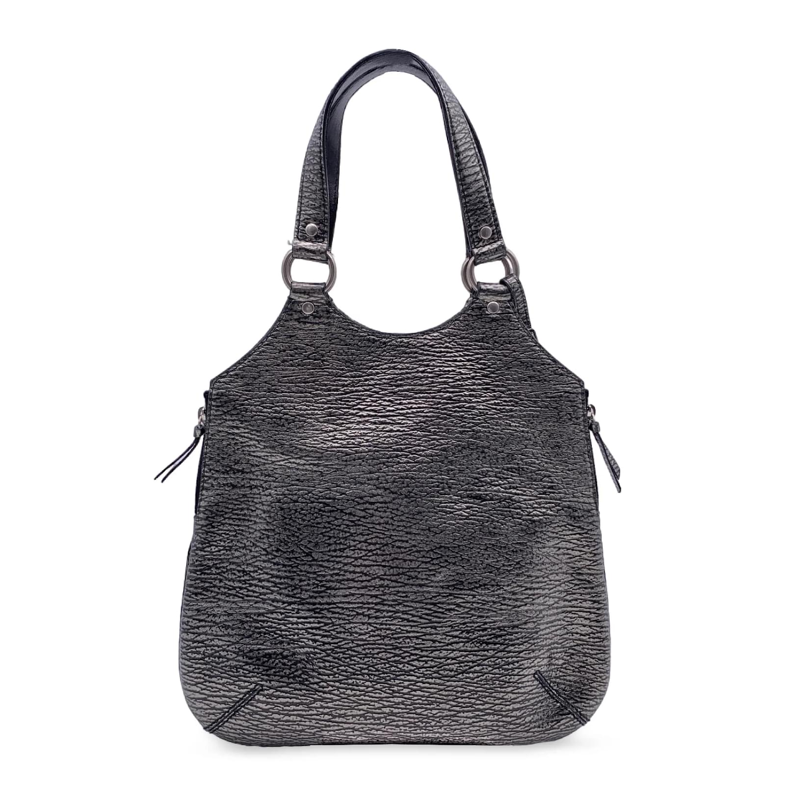 Yves Saint Laurent Silver Leather Metropolis Tribute Bag Tote Silvery ...