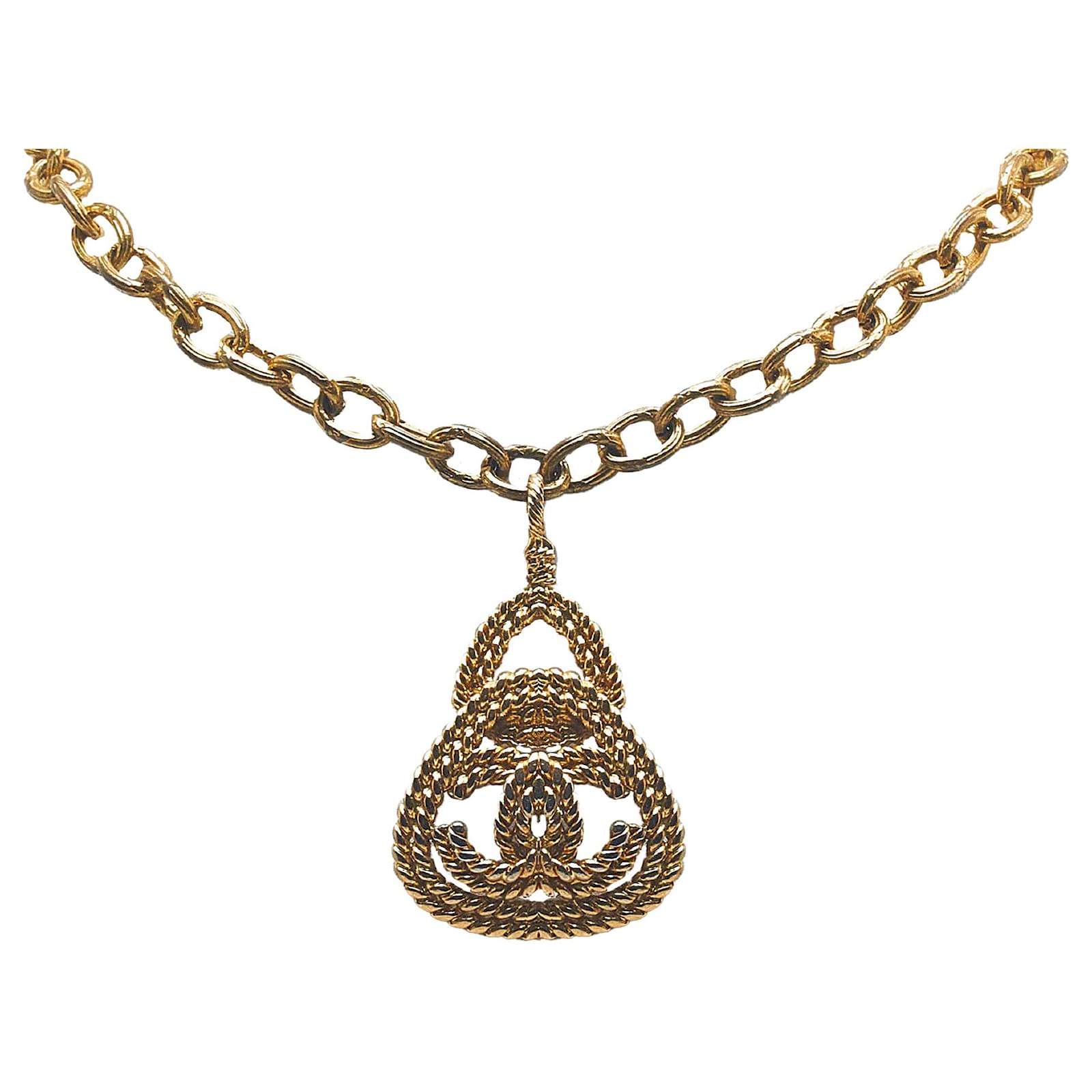 Chanel Gold CC Mark Rope Triangle Necklace Golden Metal ref.884953 ...