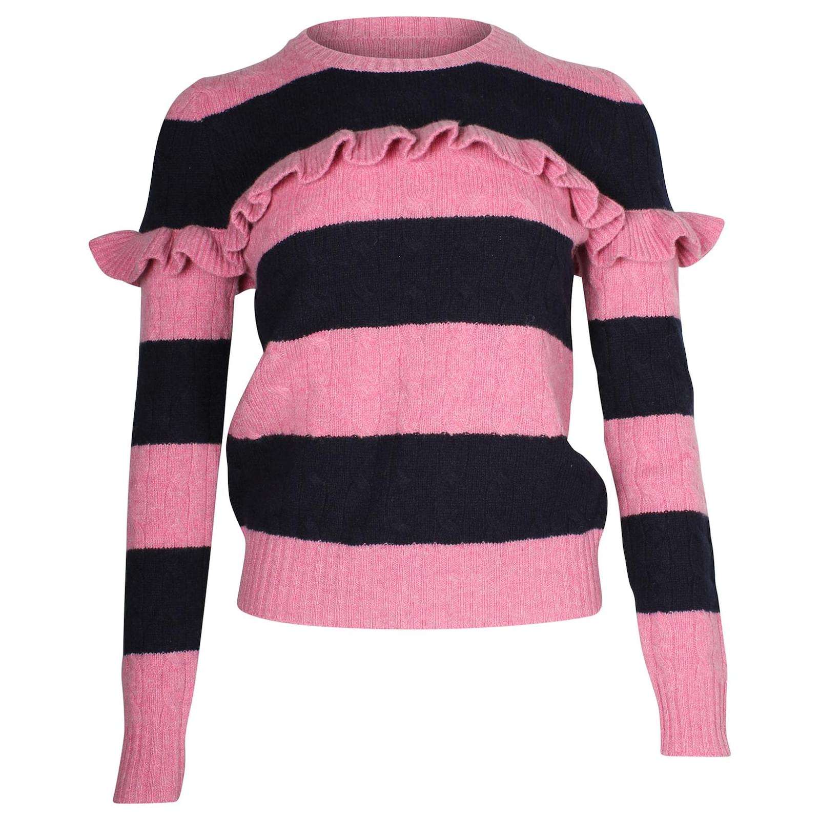 Polo Ralph Lauren Striped Ruffled Sweater in Pink Wool ref.887370 ...