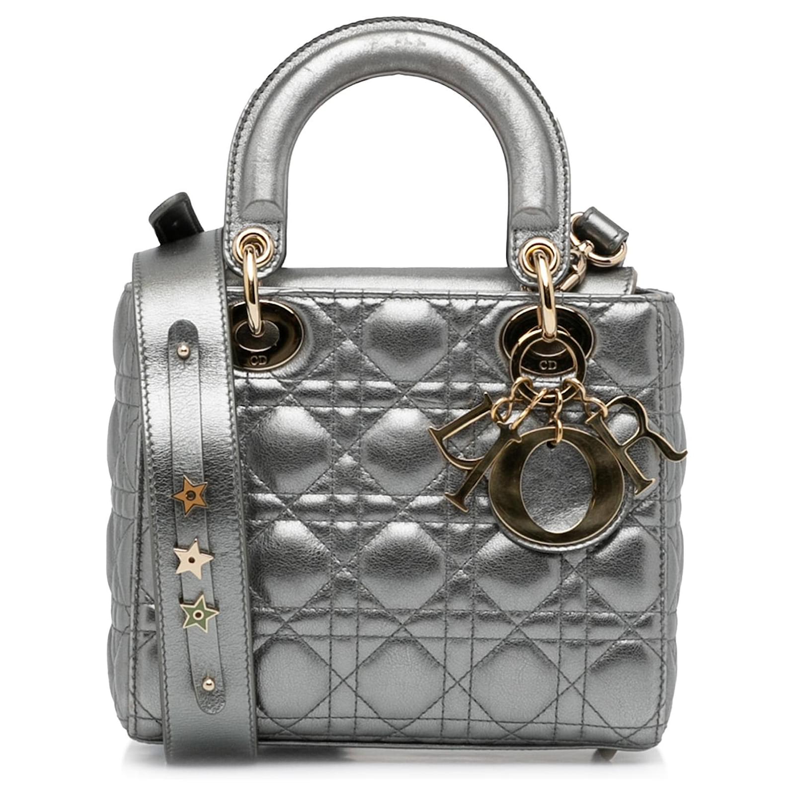 Dior Silver Small Cannage Lady Dior My ABCDior Silvery Leather Pony ...