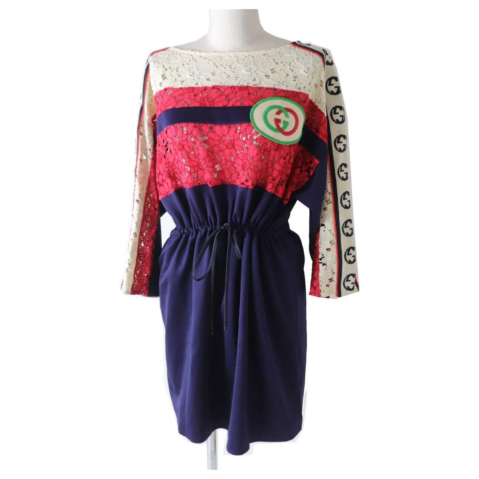 *Gucci Embroidered Striped Dress/Interlocking G One Piece Multi XS With ...