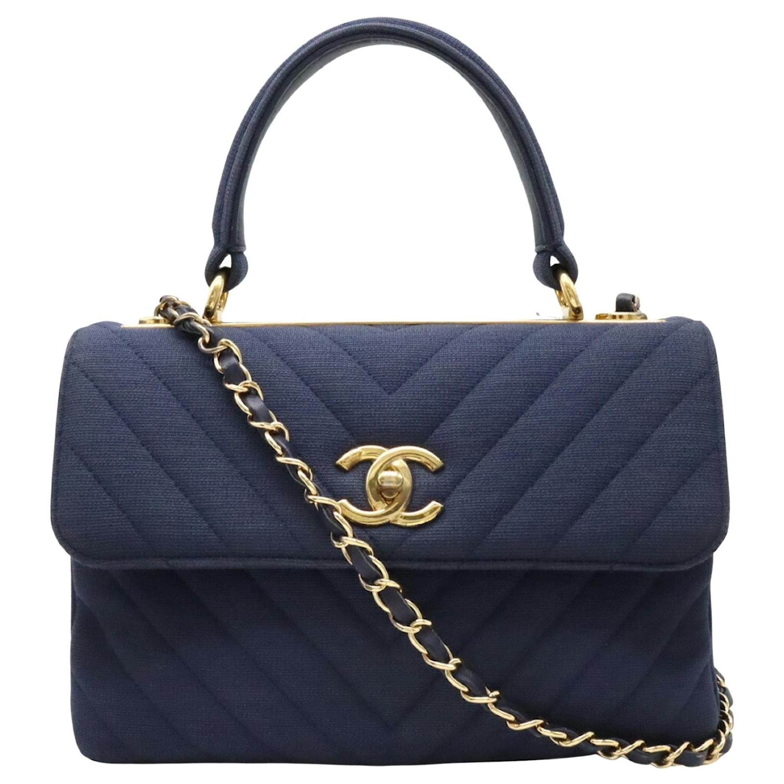 Chanel Sac à Rabat Navy blue Cotton ref.893372 - Joli Closet