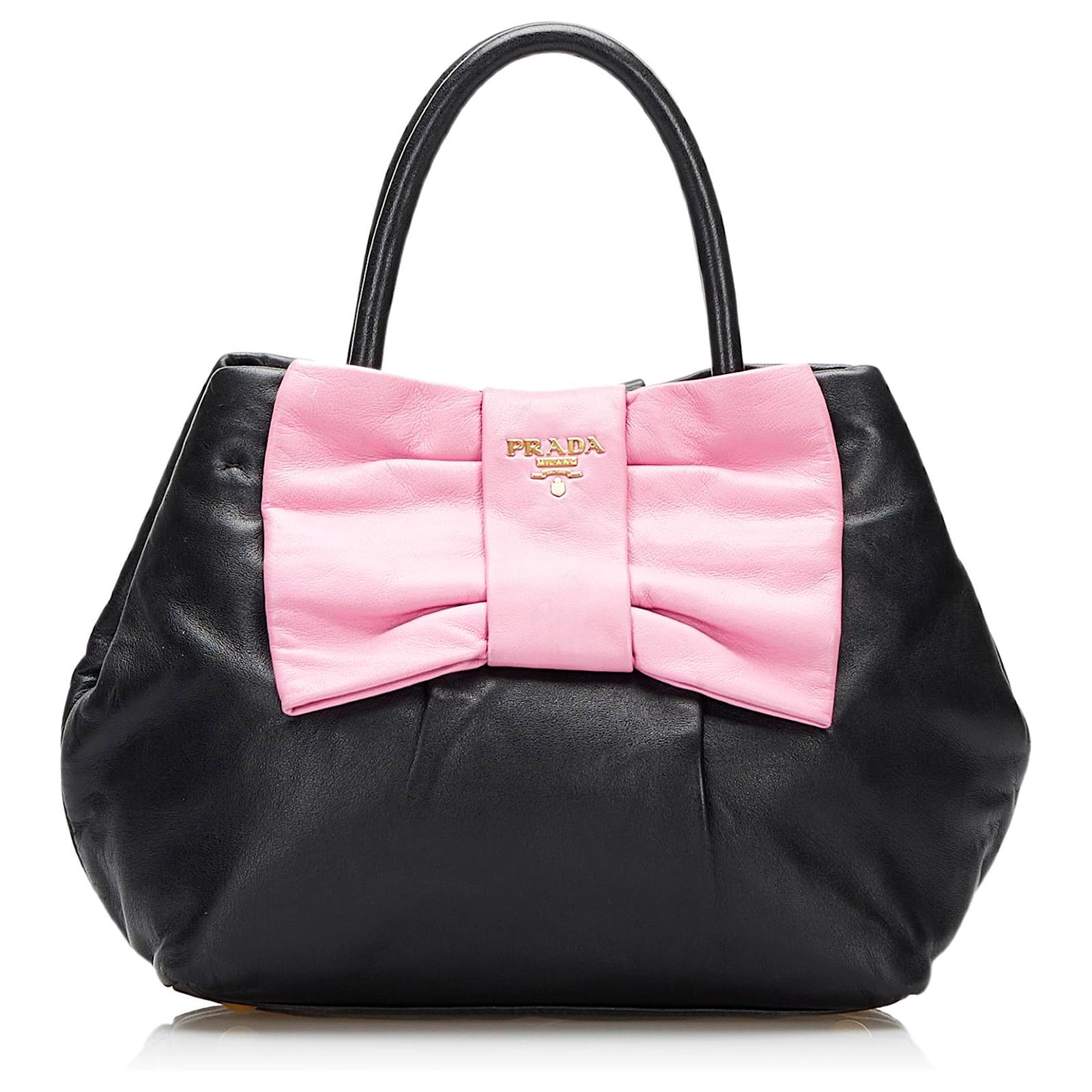 Prada Black Fiocco Bow Satchel Pink Leather Pony-style calfskin ref ...