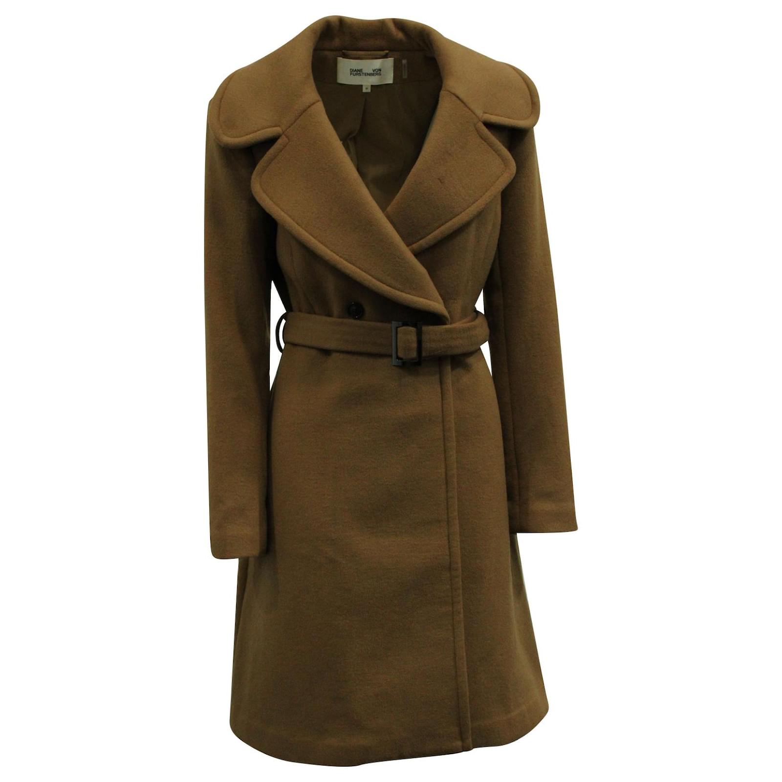 Diane Von Furstenberg Fann Trench Coat With Belt in Brown Wool ref ...