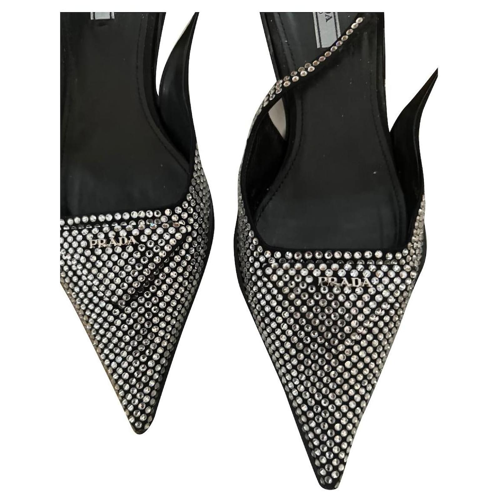 Prada runway crystal kitten heels Black Leather ref.901801 - Joli Closet