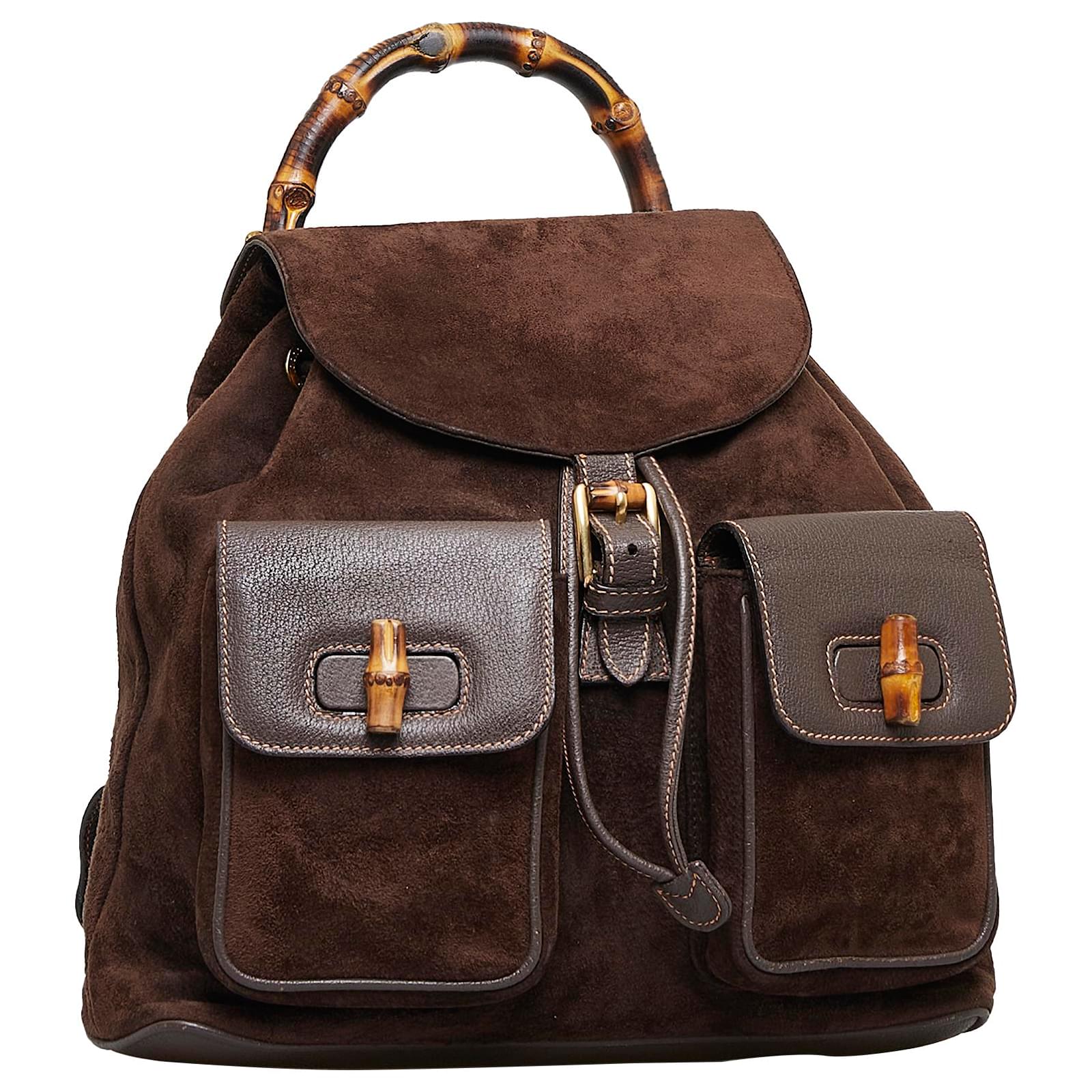 Gucci Brown Bamboo Backpack Dark brown Suede Leather Pony-style ...