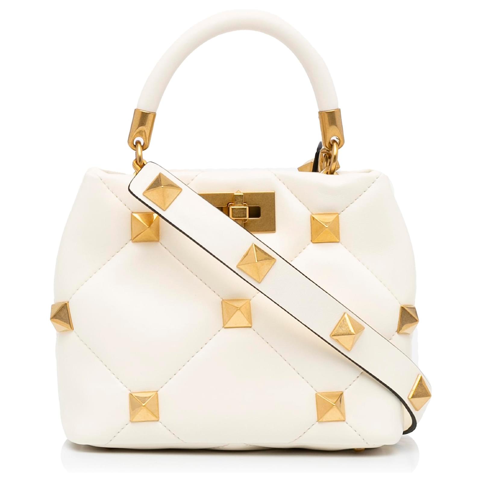 Valentino White Roman Stud Satchel Leather Pony-style calfskin ref ...