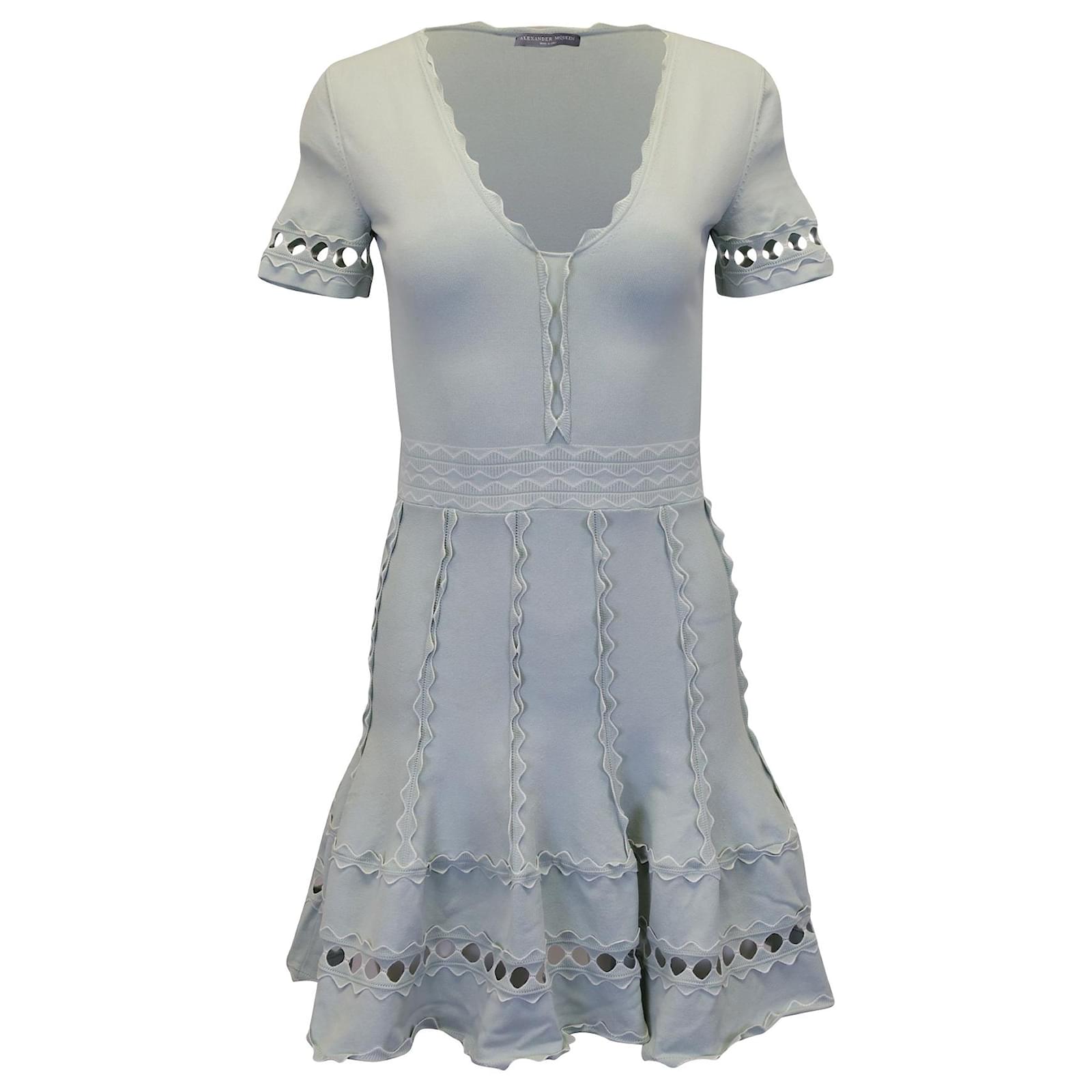 Alexander McQueen Knit Flute Sleeve Mini Dress in Light Blue Viscose Cellulose fibre ref.904293 ...