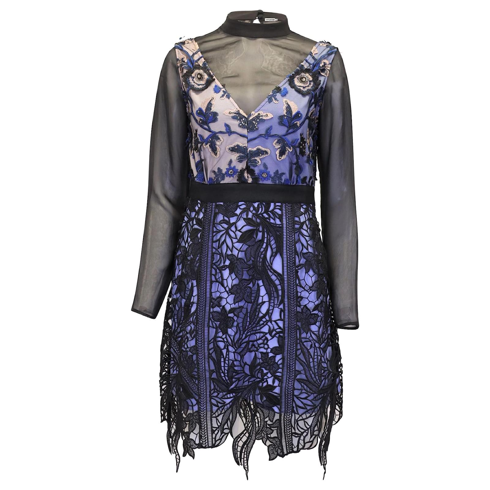 Self portrait Self-Portrait Sheer Lace Mini Dress in Purple Polyester ...