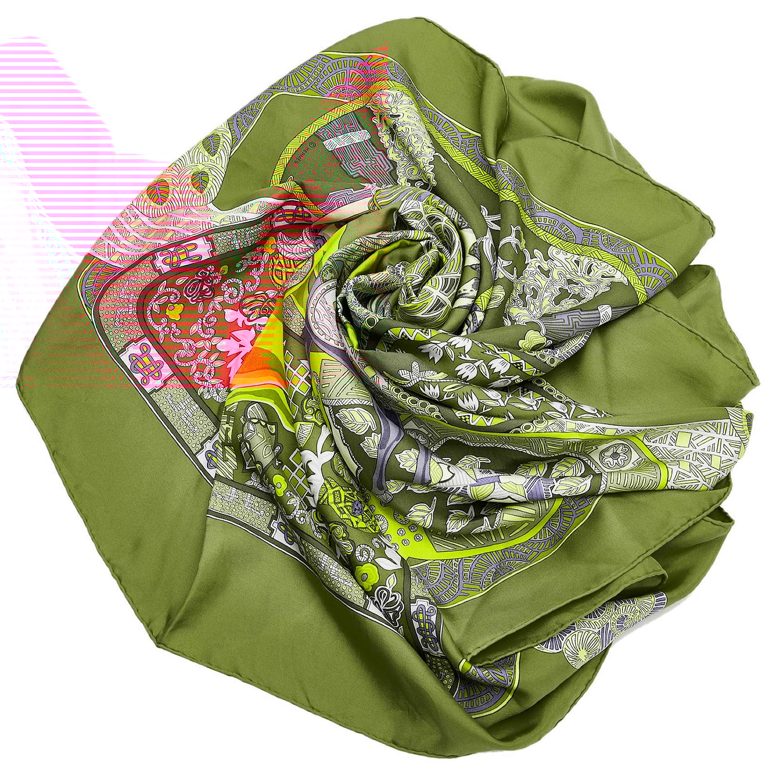 Hermès Hermes Red Arte Des Steppes Silk Scarf Cloth ref.915322 - Joli ...