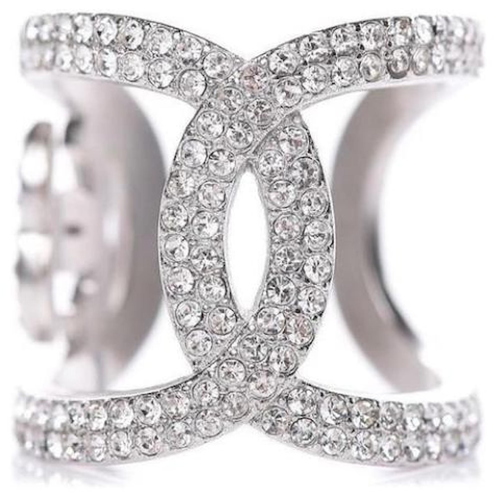 Chanel crystal interlocking 2016, 16S Ring sz 53 Silver hardware Metal ...