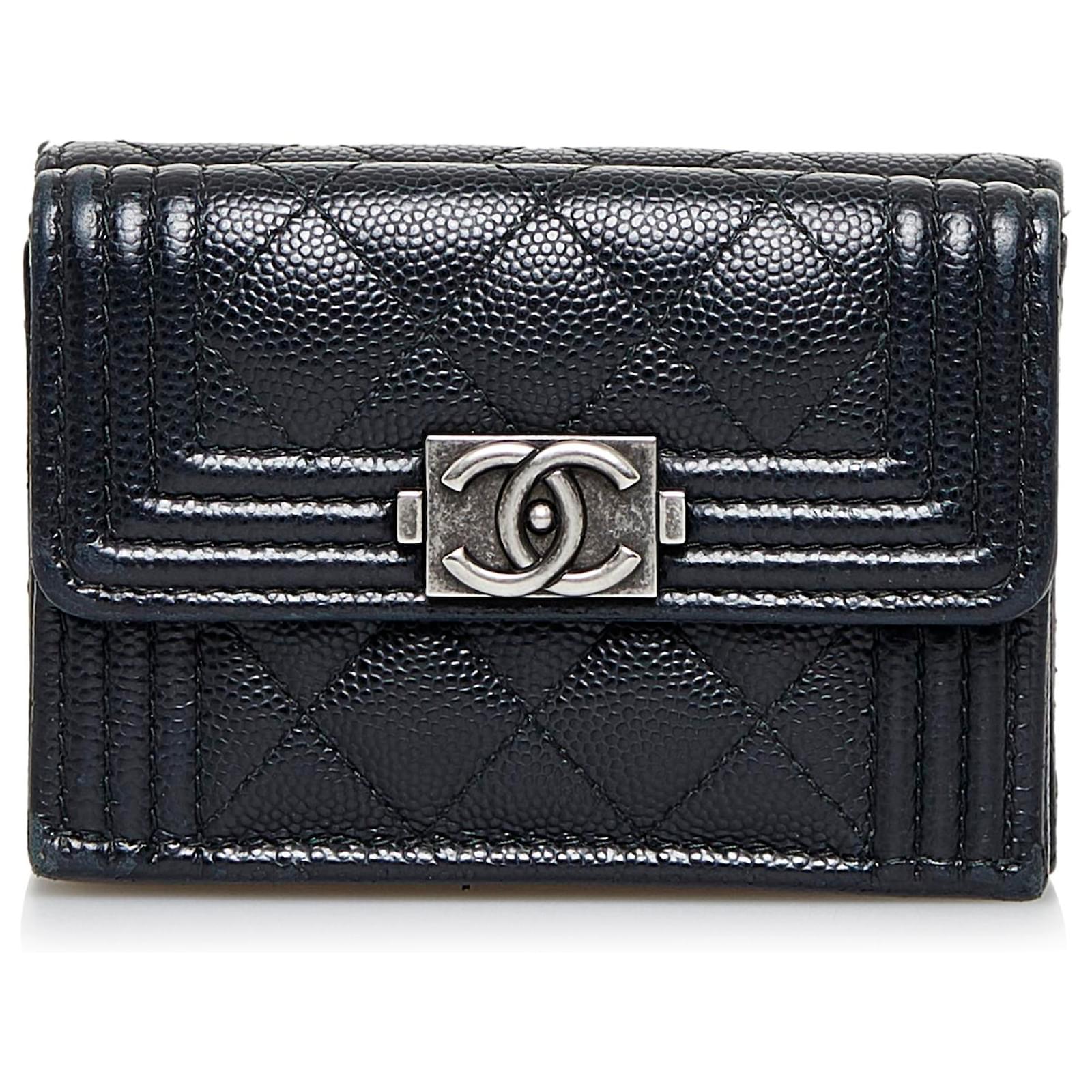 Chanel Black Caviar Boy Trifold Wallet Leather ref.916596 - Joli Closet