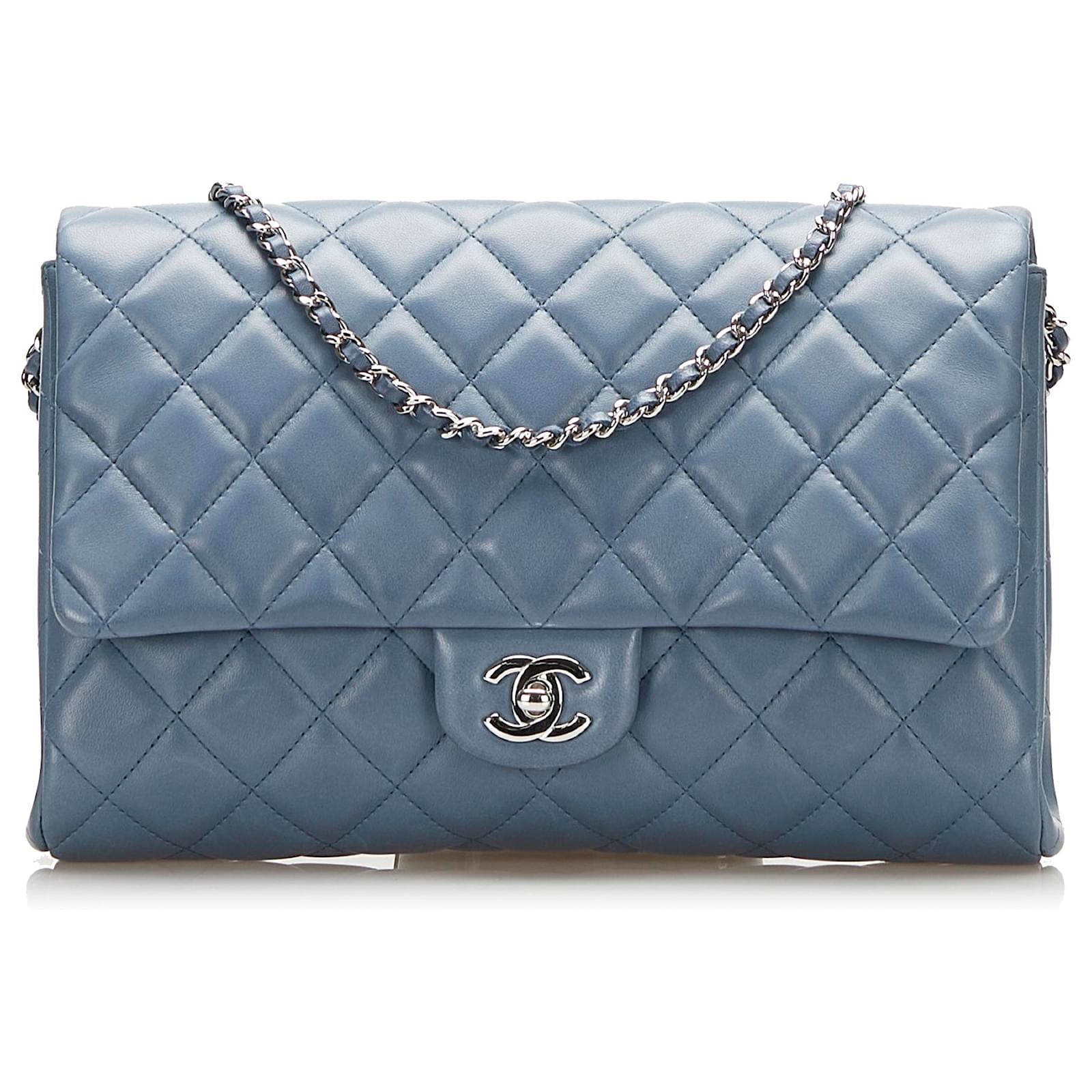 Chanel Blue Medium Classic Lambskin Single Flap Leather ref.916618 ...