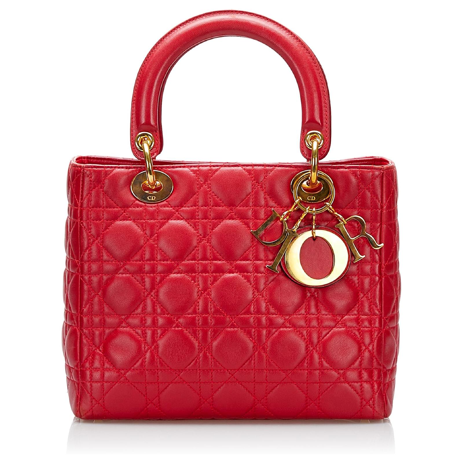 Dior Red Medium Cannage Lady Dior Leather ref.918341 - Joli Closet