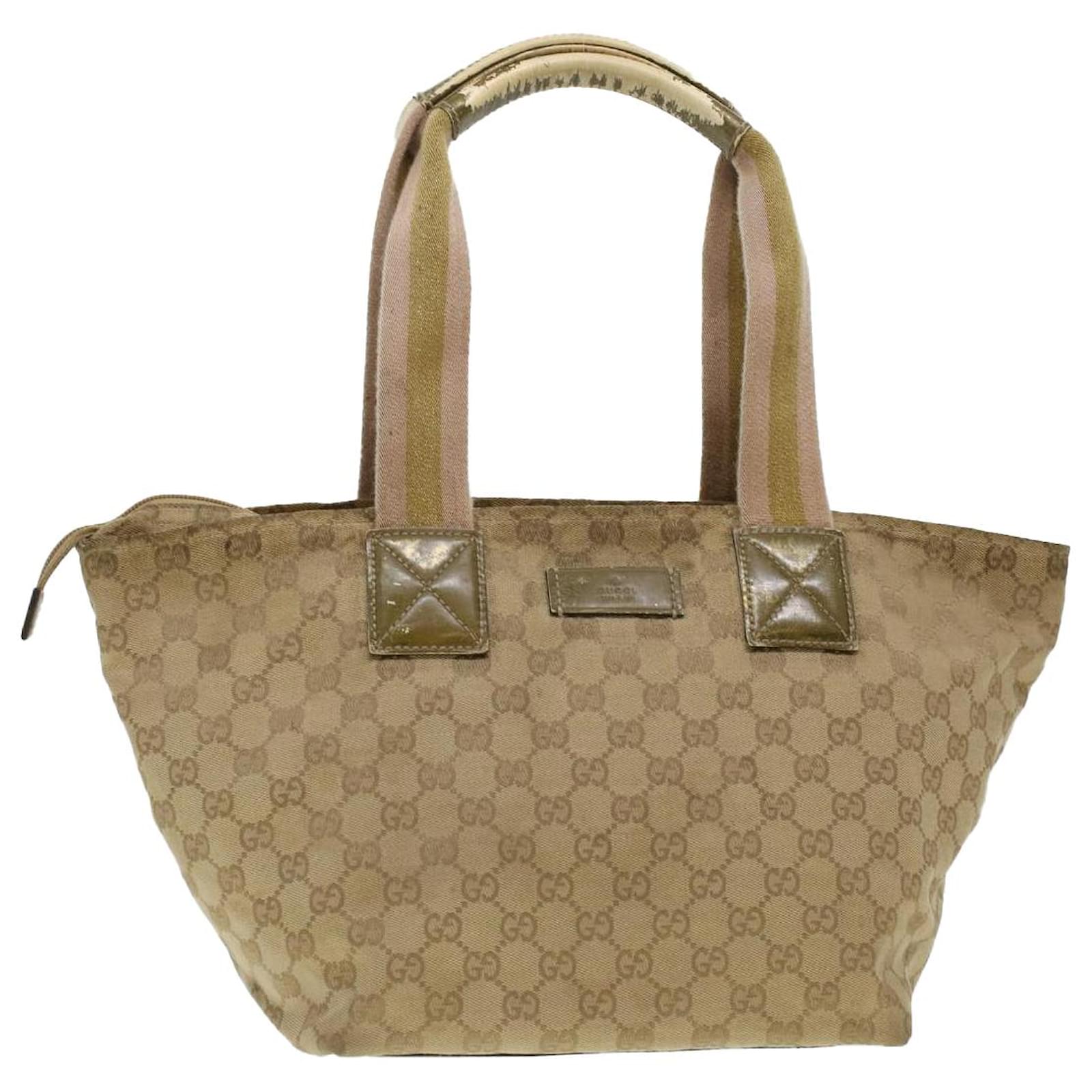 GUCCI GG Canvas Sherry Line Tote Bag Beige Green pink 131230 Auth ...