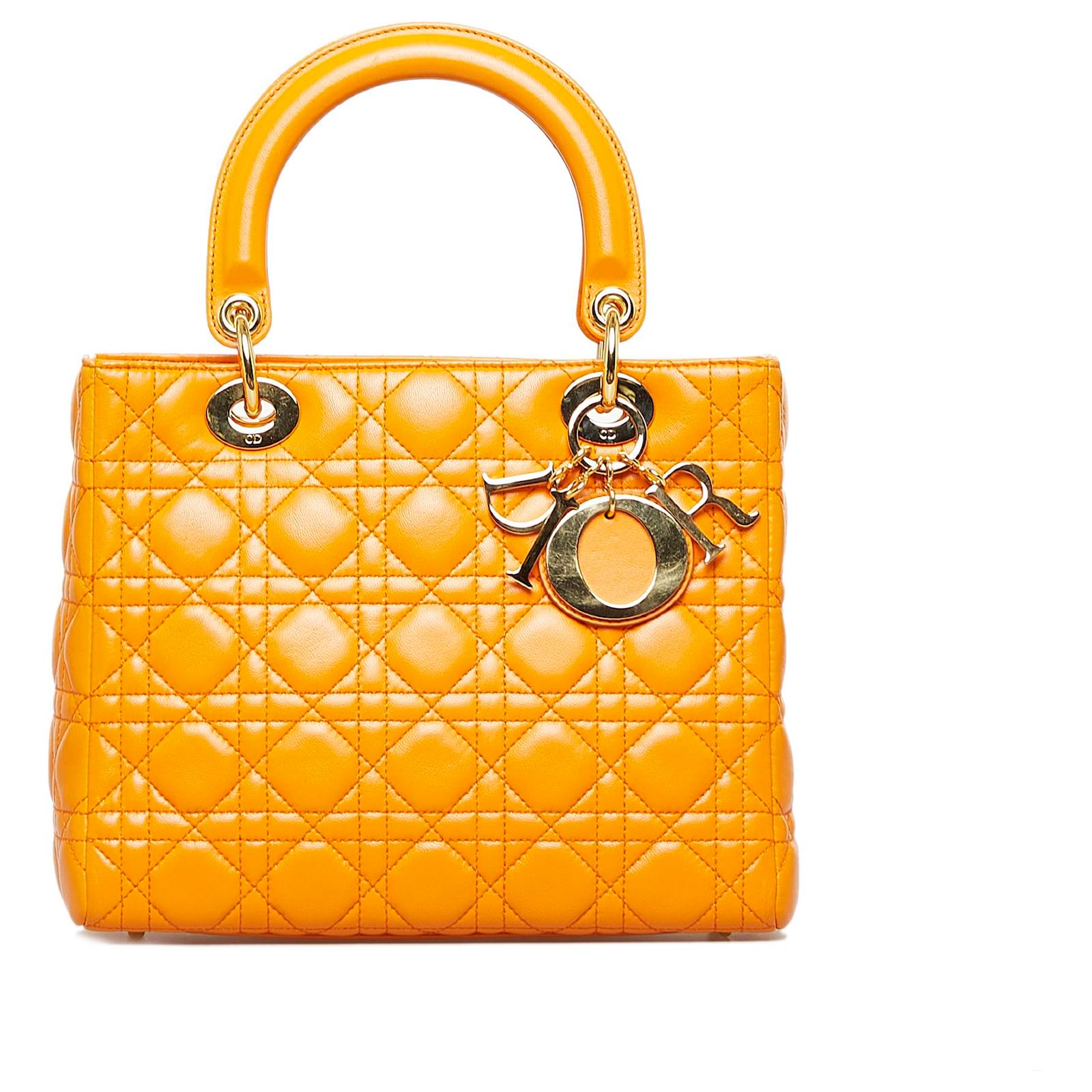 Dior Orange Medium Cannage Lady Dior Leather ref.923224 - Joli Closet