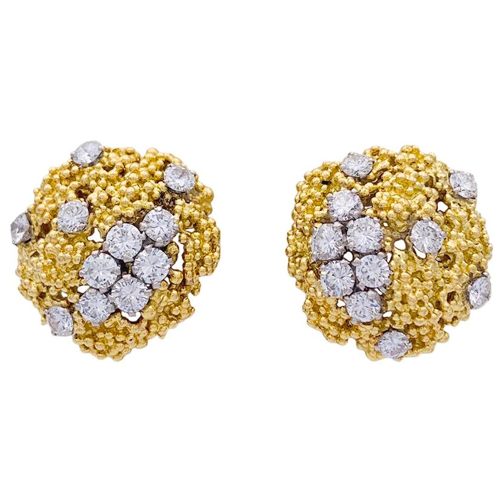 Chaumet Boucheron vintage earrings, yellow gold, platinum and diamonds ...