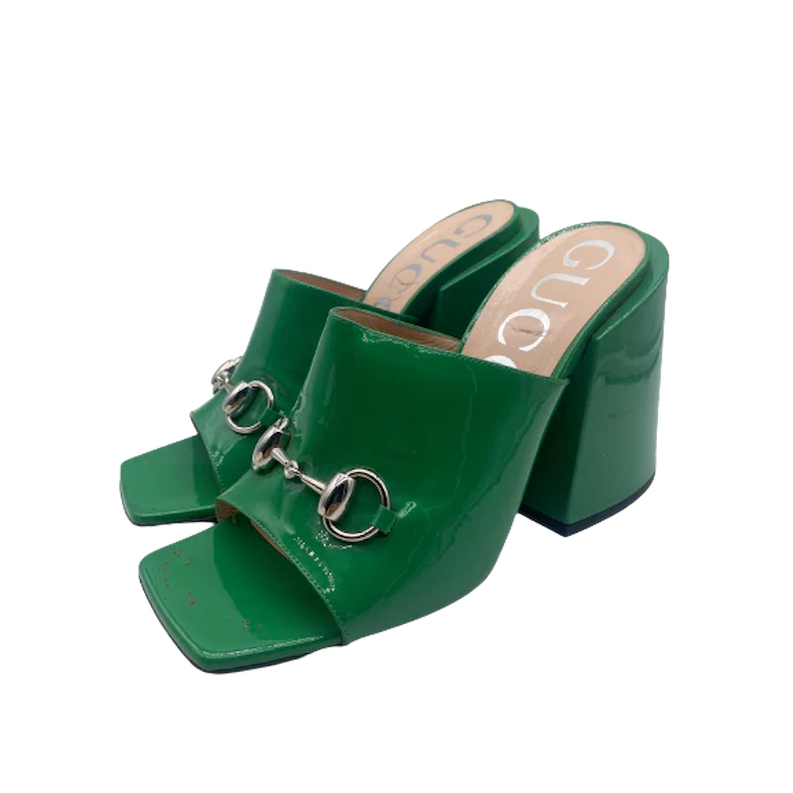 Gucci Sandals Tit 39 Patent Leather Green Ref930474 Joli Closet