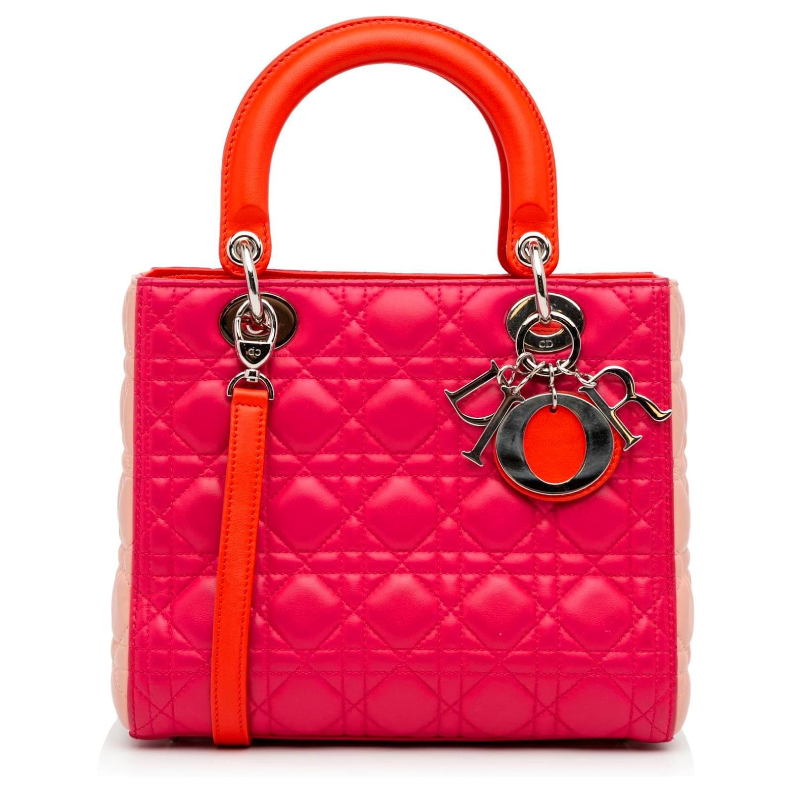 Dior Orange Medium Cannage Lady Dior Tricolor Leather ref.930943 - Joli ...