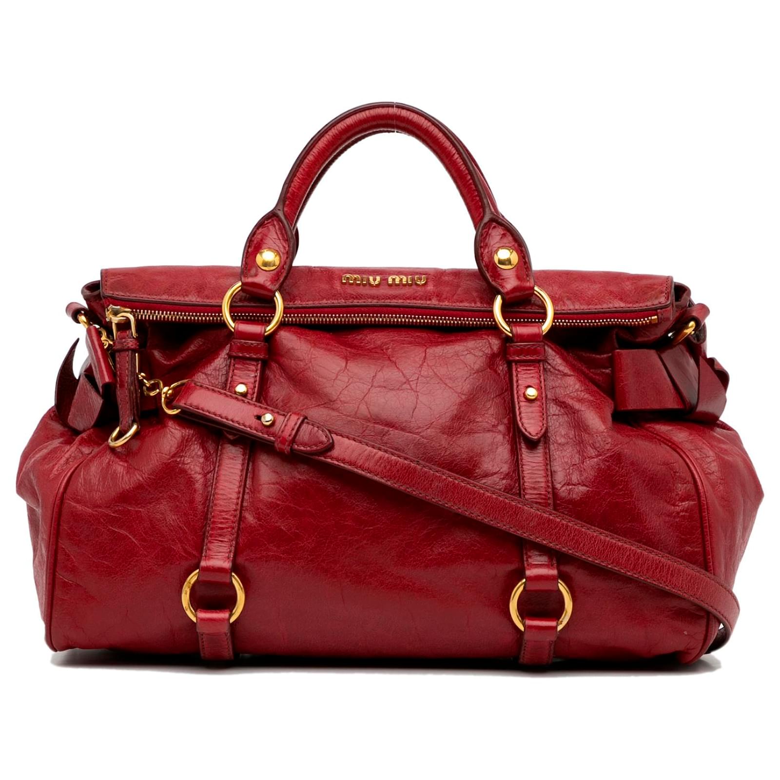 Miu Miu Red Vitello Lux Bow Satchel Leather Pony-style calfskin ref ...