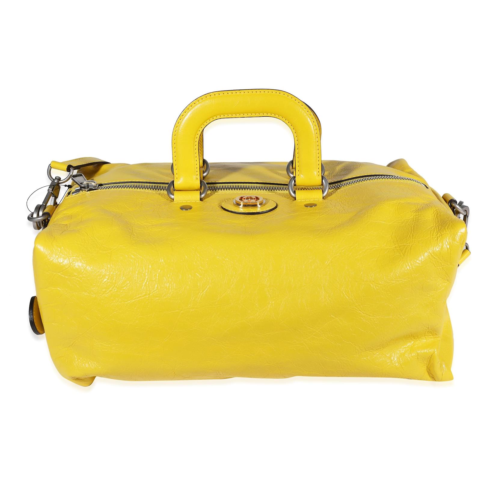 Gucci Yellow Soft Crinkled Leather Convertible Backpack Satchel Silvery ...