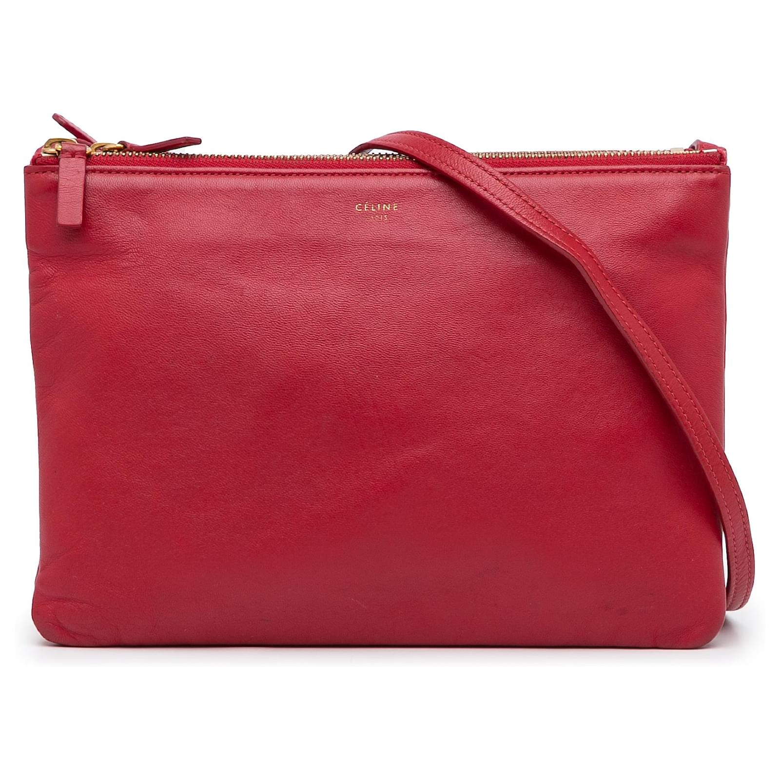 Céline Celine Red Large Trio Crossbody Bag Leather Pony-style calfskin ...
