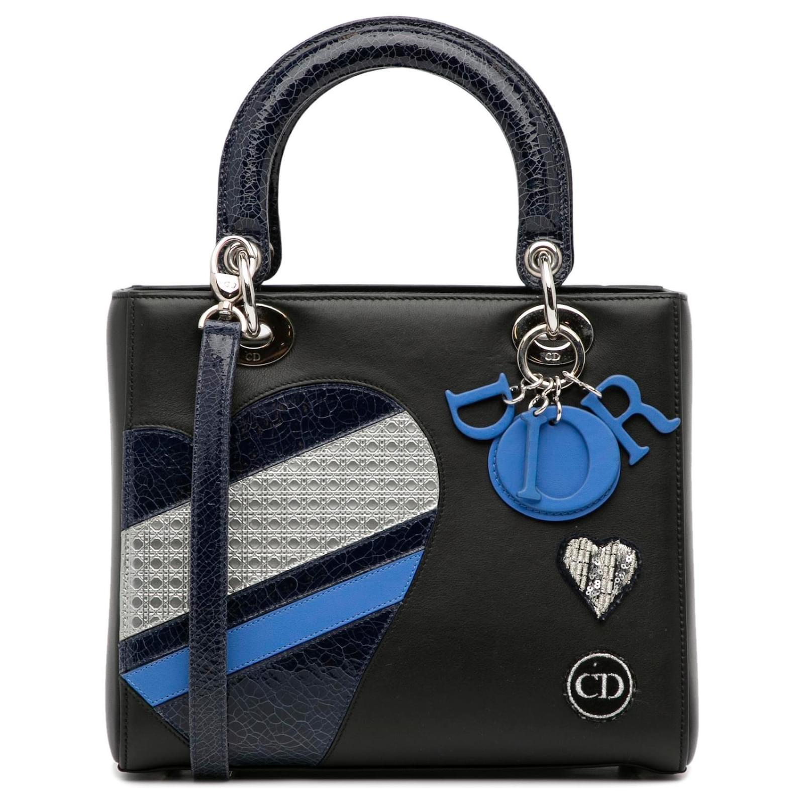 Dior Black Medium Lady Dior Patchwork Leather Pony-style calfskin ref ...