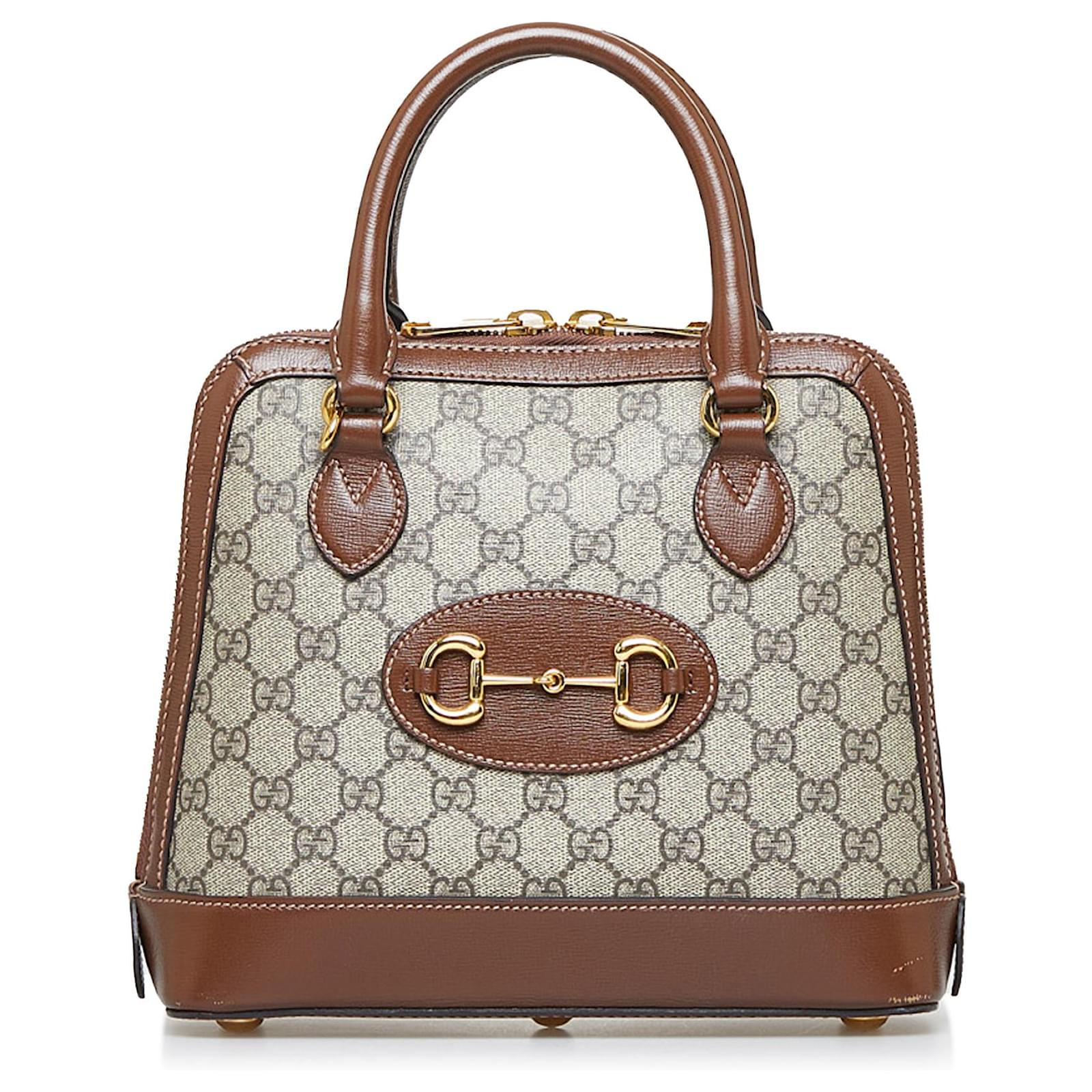Gucci Brown GG Supreme Horsebit 1955 Satchel Beige Leather Cloth Pony ...