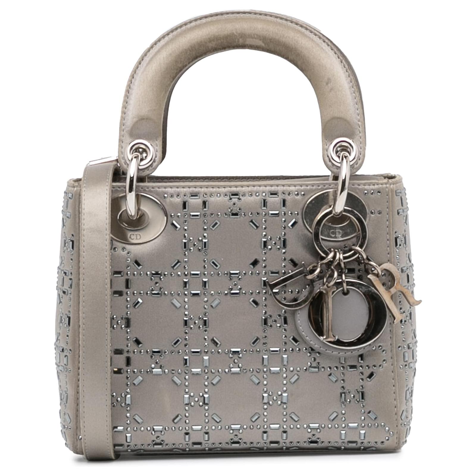 Dior Gray Mini Crystal-Embellished Satin Lady Dior Grey Cloth ref ...